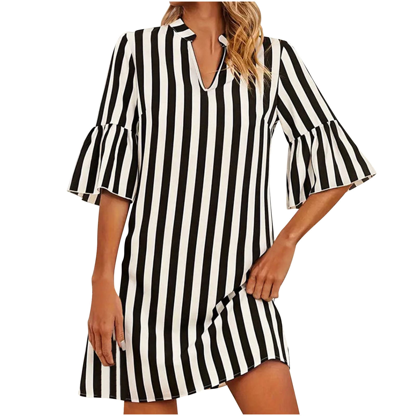 XuJwPNcy Summer Dresses for Women Trendy 3/4 Sleeve Striped T-Shirt ...