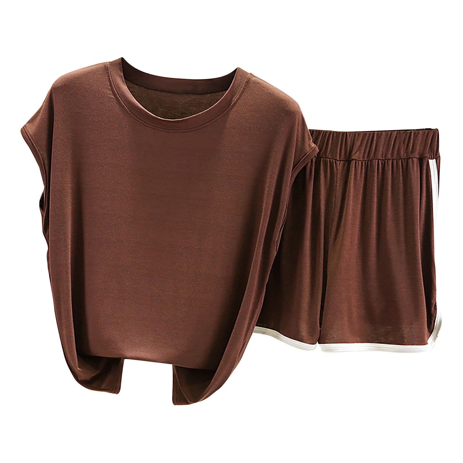 Yuzhih Summer Pajama Sets for Women Fashion Cap Sleeve Crew Neck Shirt ...
