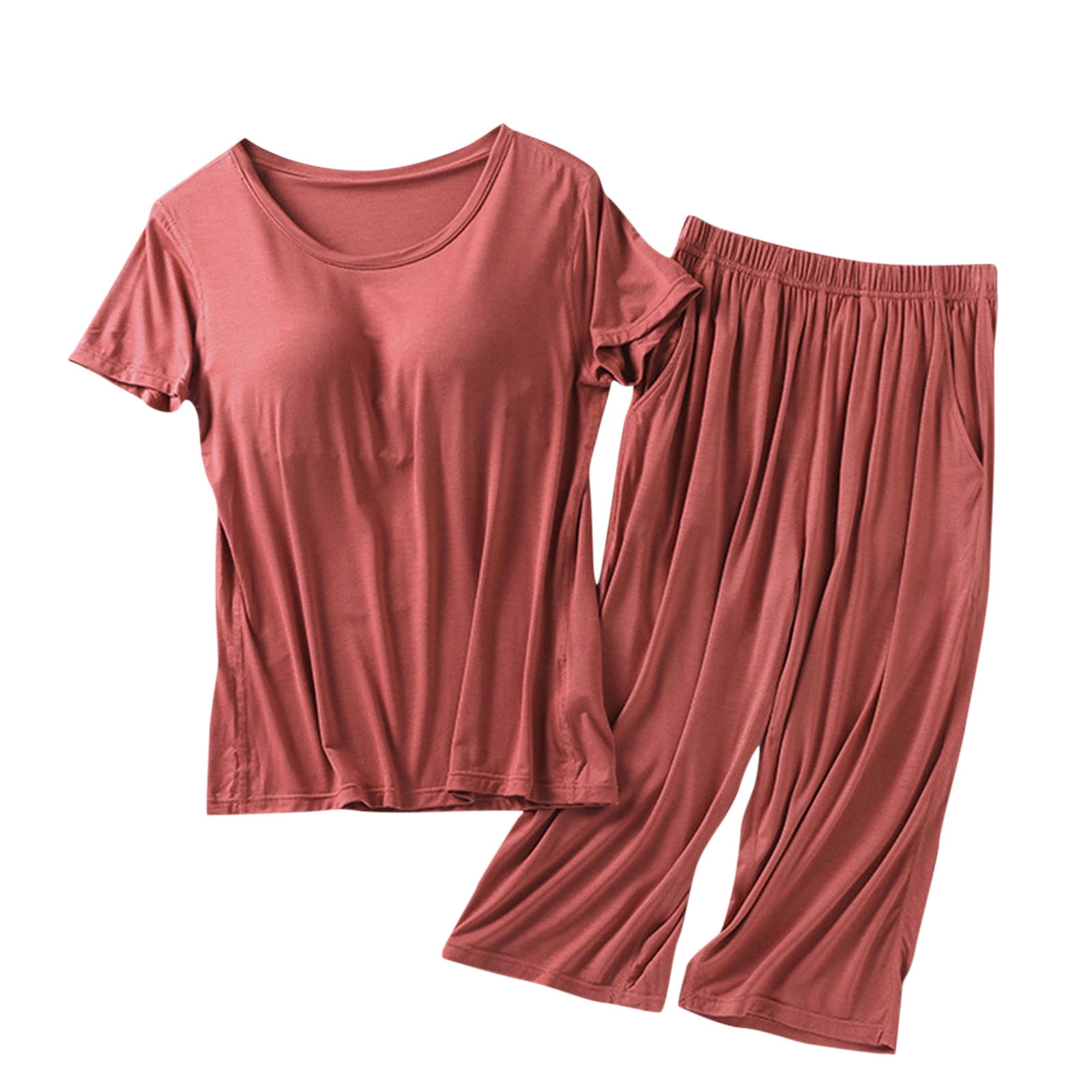 Yuzhih Two Piece Pj Sets for Women Scoop Neck Tops with Bulit in Bra ...