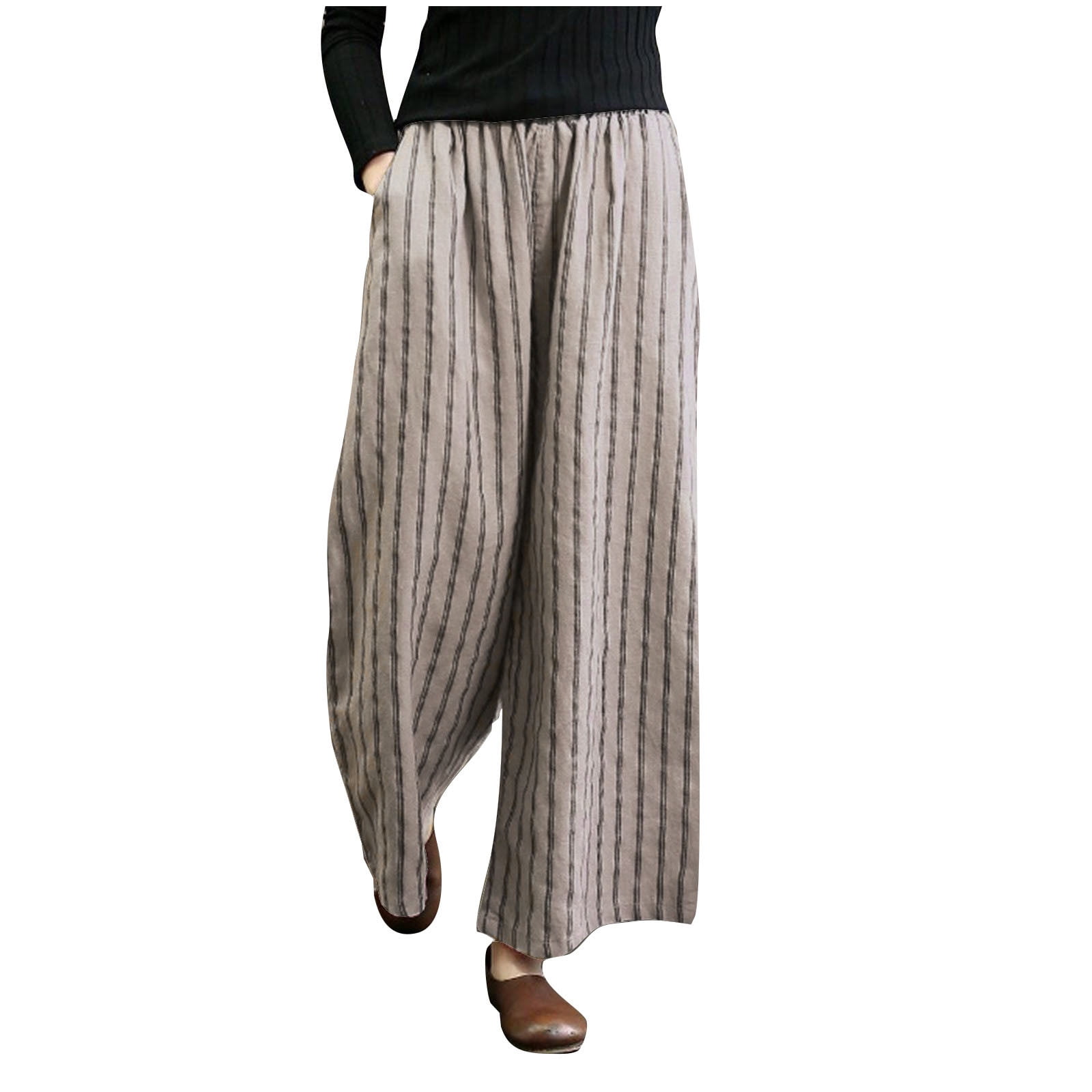Yuzhih Wide Leg Pants Woman Elastic Waist Casual Palazzo Trousers With