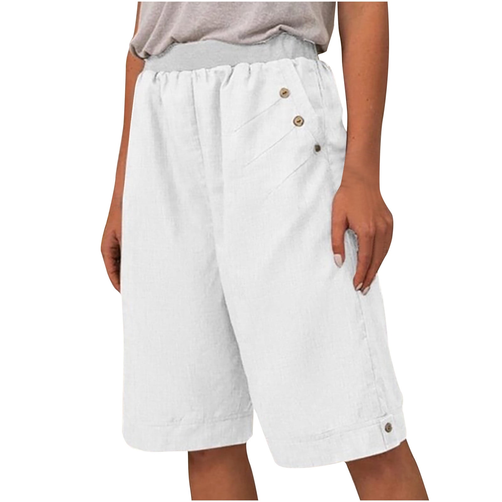 Yuzhih Wide Leg Shorts For Women Casual Elastic Waist Knee Length Short