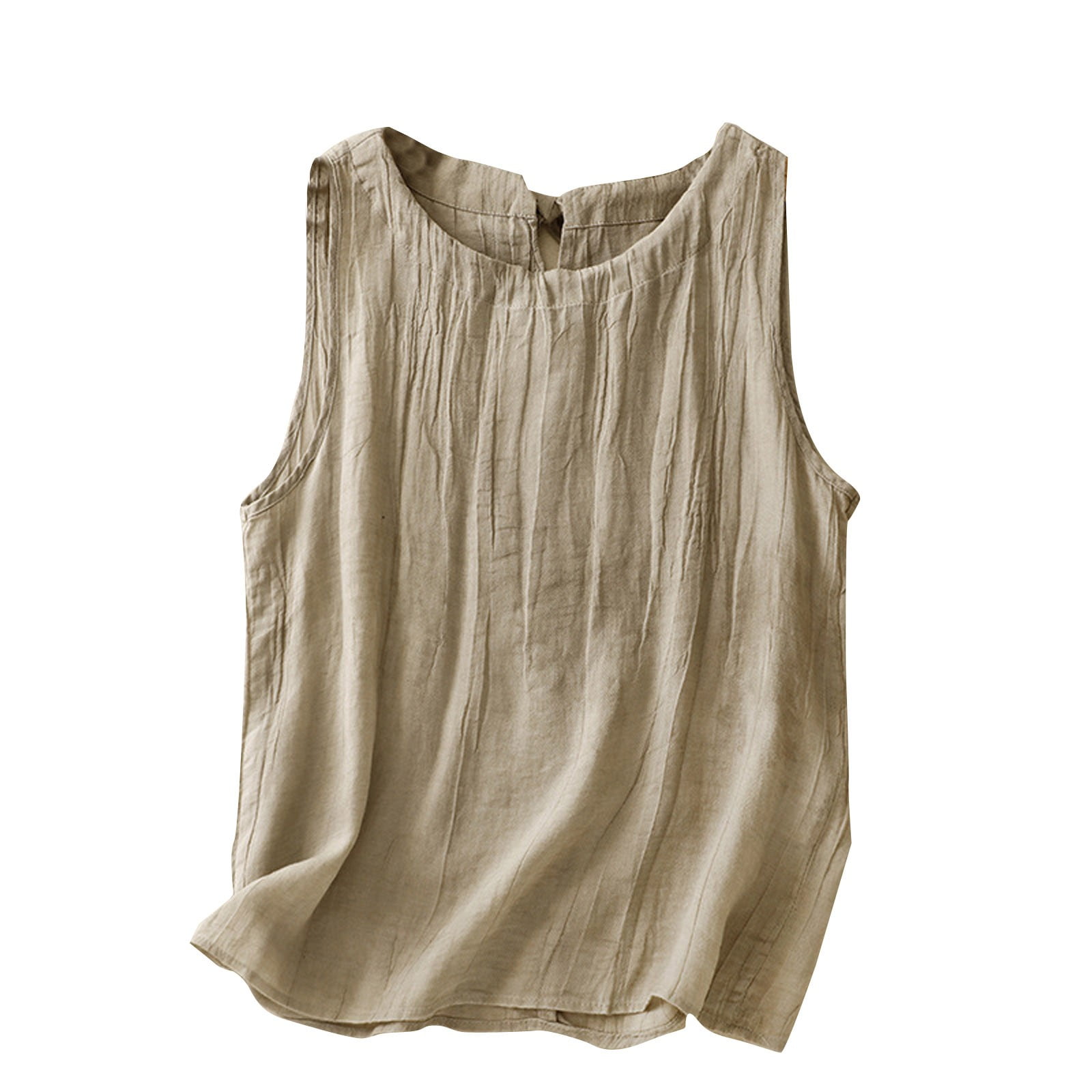 XuJwPNcy Women's Cotton Linen Tank Tops Round Neck Sleeveless Pleated ...