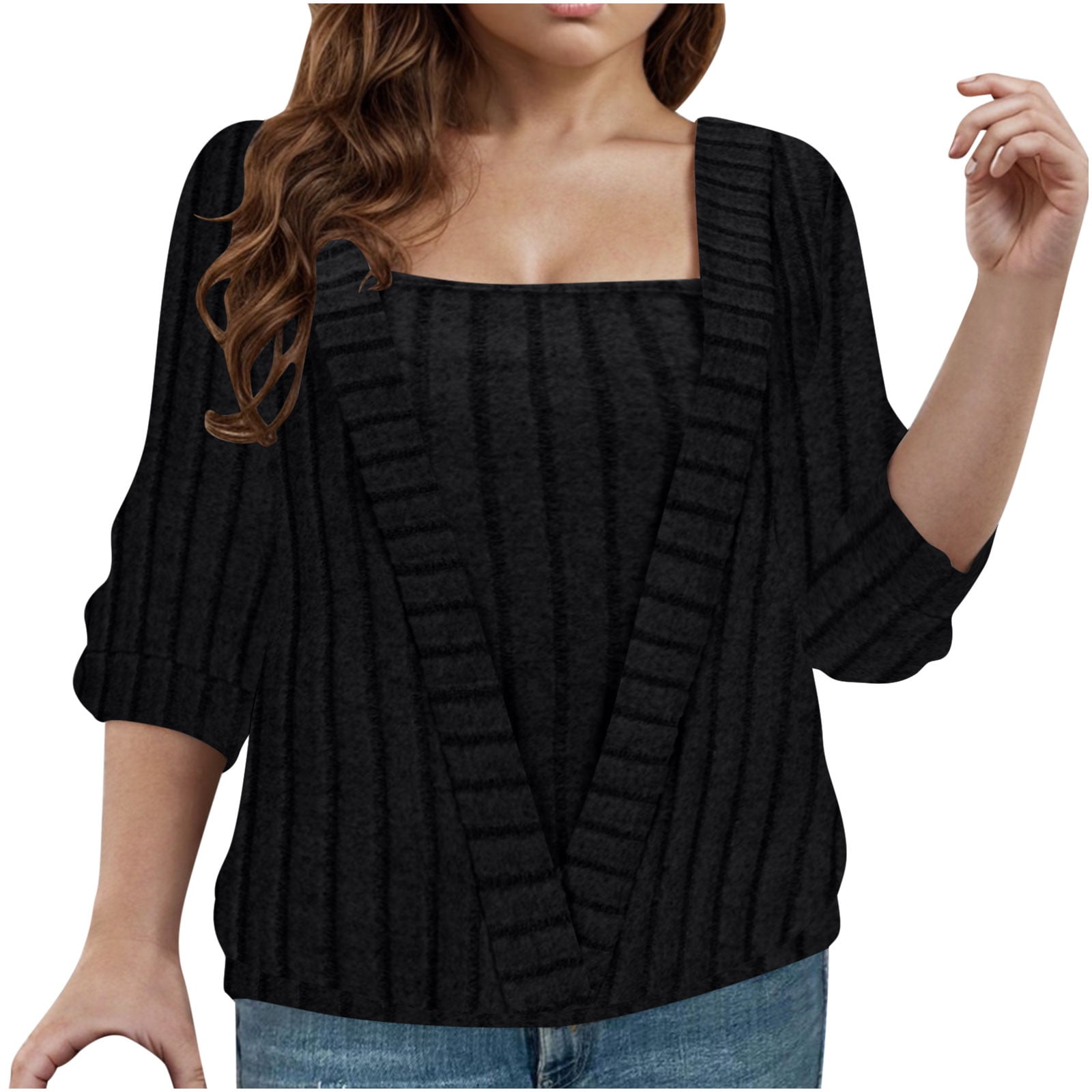 XuJwPNcy Women's Fall Sweaters Lightweight Square Neck Pullover Tops ...