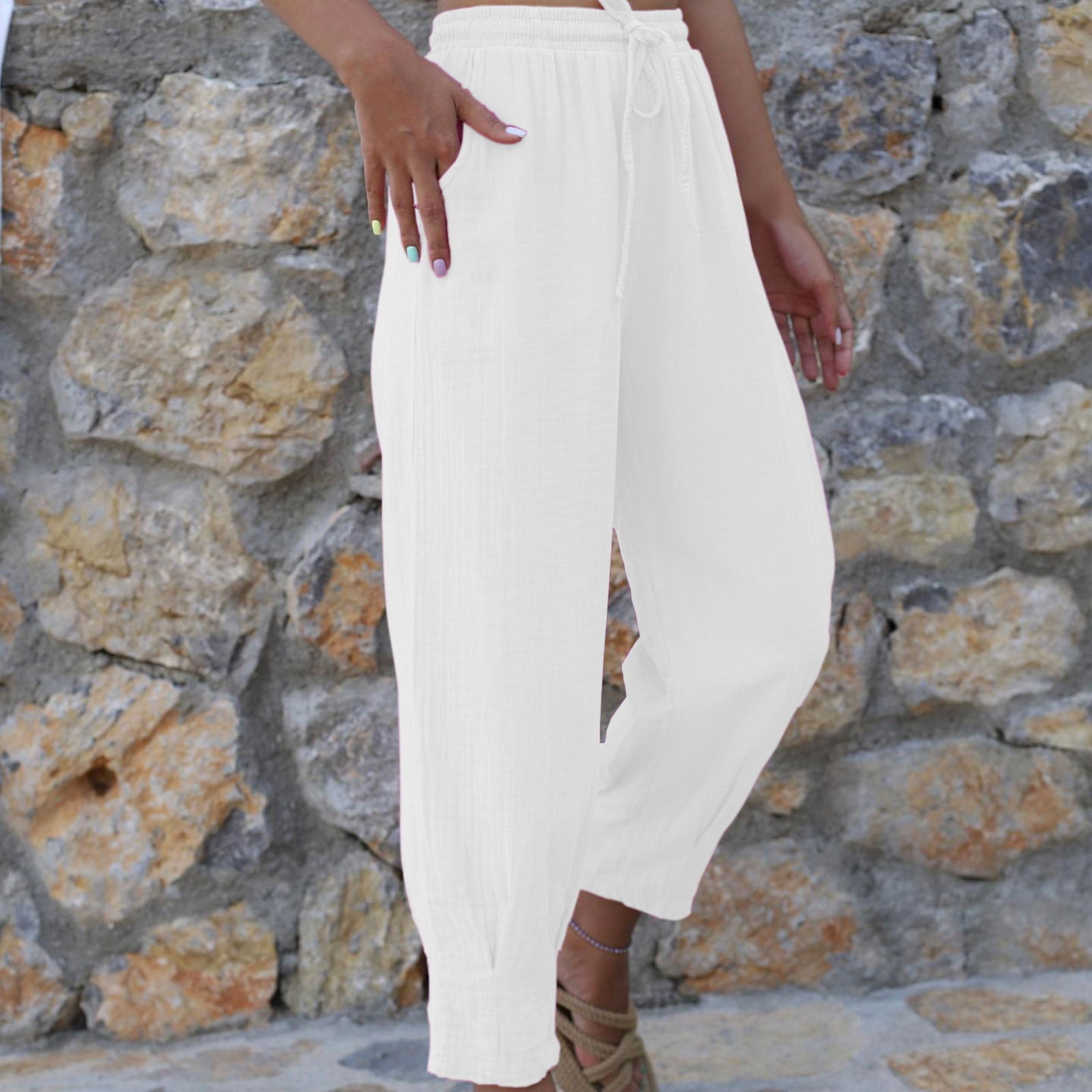 Yuzhih Womens Lounge Pants Summer Beach Trendy Trousers Casual Baggy
