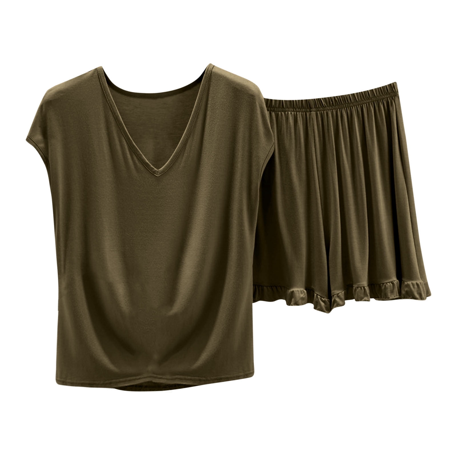 XuJwPNcy Women's Pj Sets Summer V Neck Cap Sleeve Sleepwear Tops with ...