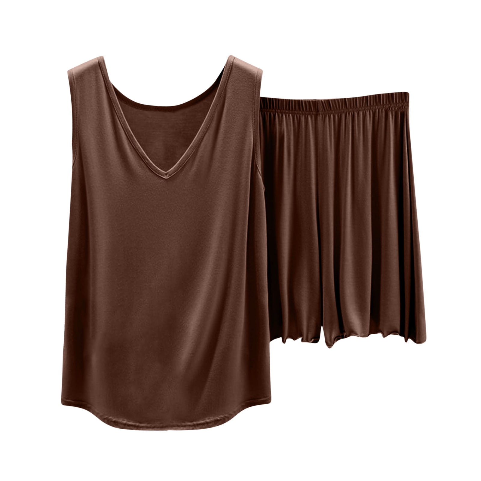 Yuzhih Women's Pj Sets Summer V Neck Sleeveless Sleepwear Tops with ...