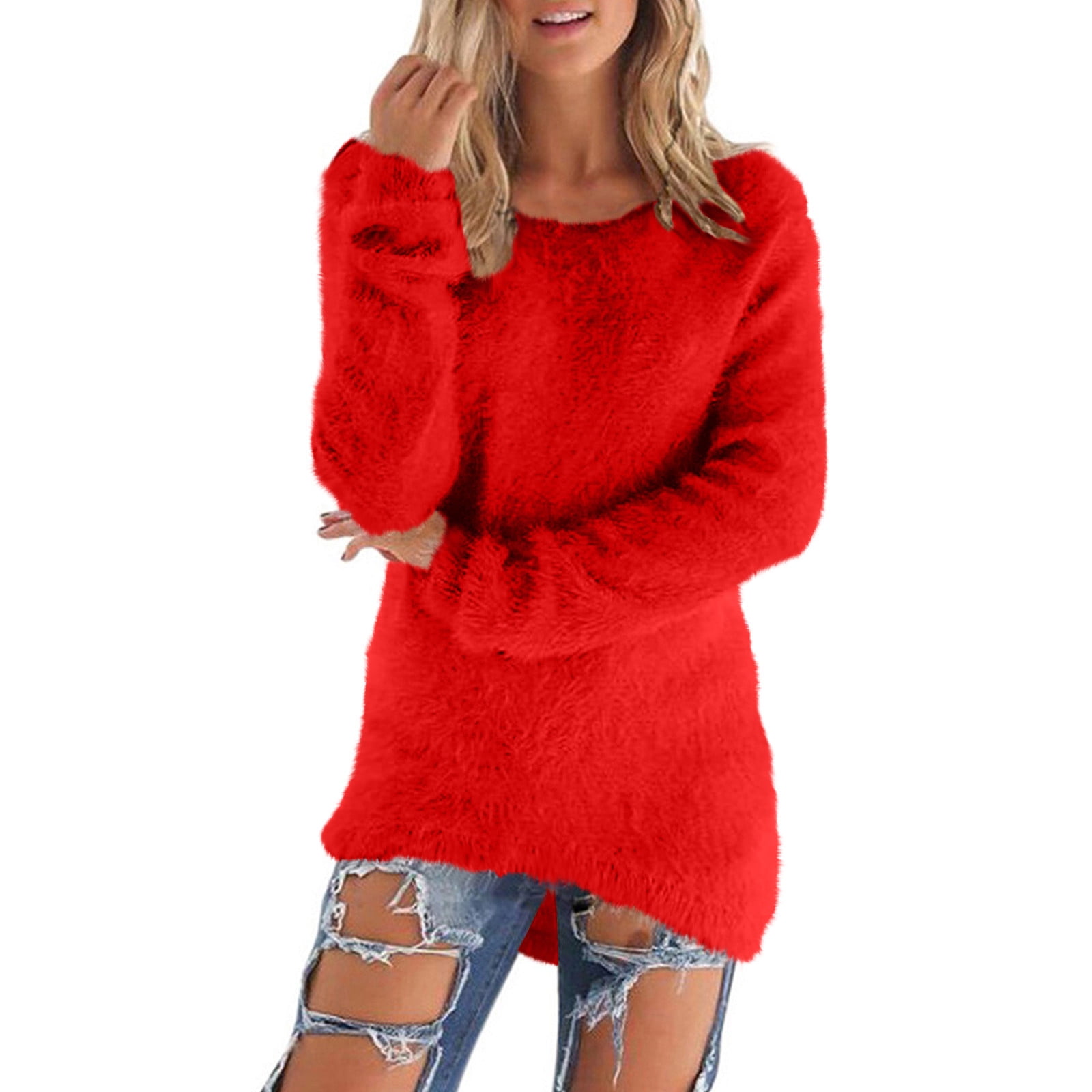 Yuzhih Women's Soft Fuzzy Sweater Oversized Cozy Pullover Top Long ...