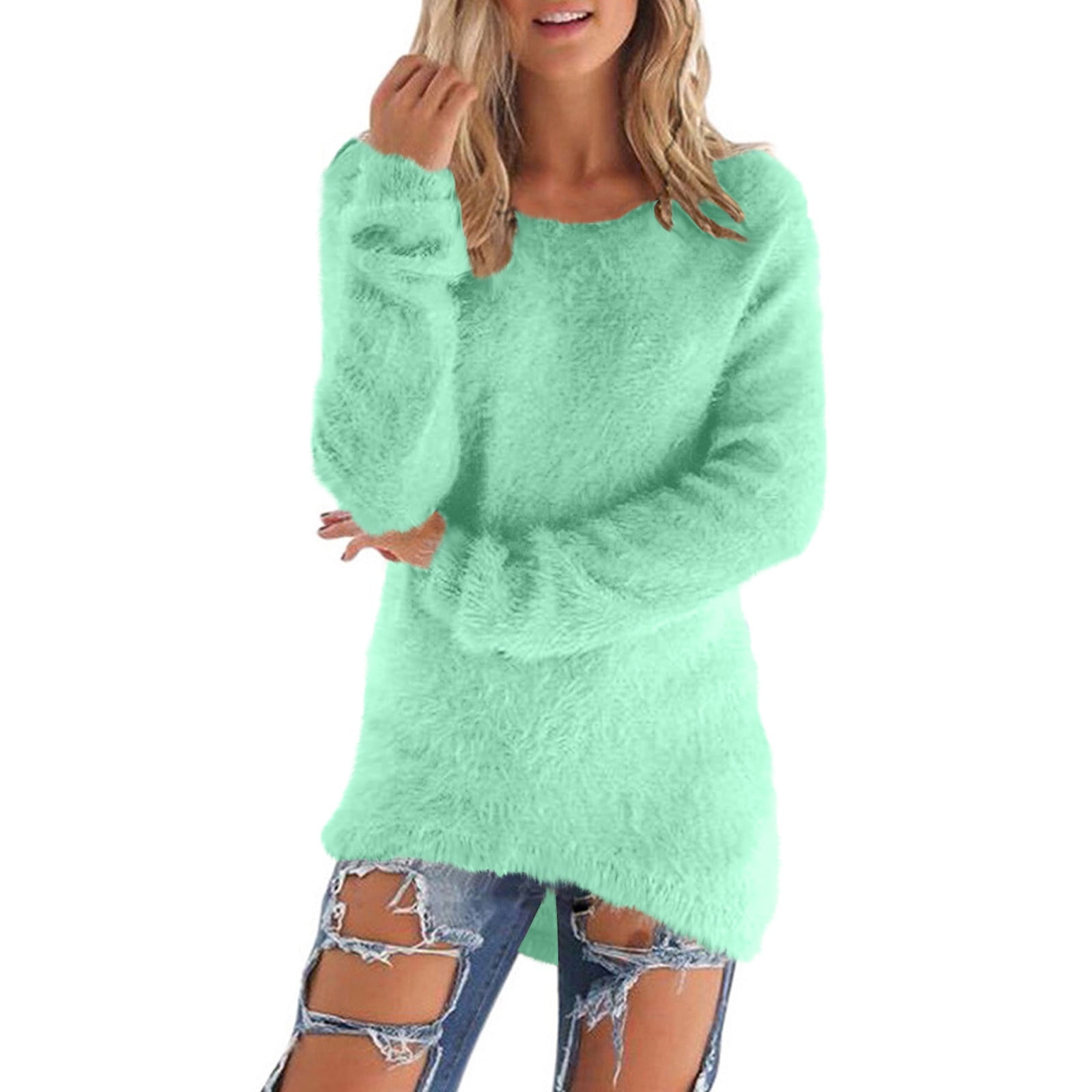 Yuzhih Women's Soft Fuzzy Sweater Oversized Cozy Pullover Top Long ...