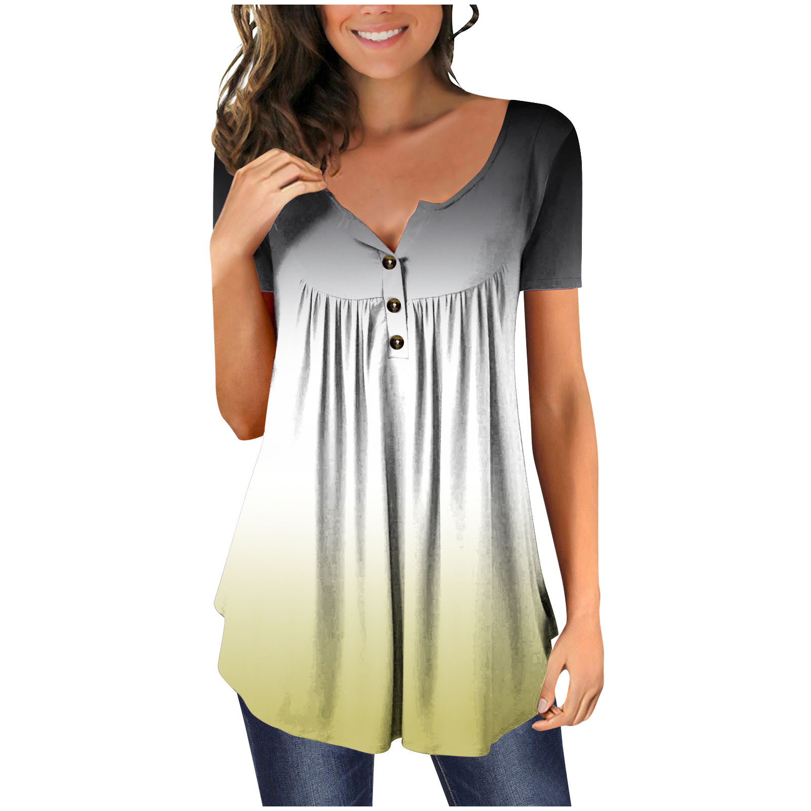 Yuzhih Women's Tunic Tops Summer Short Sleeve V Neck Blouses Pleated ...