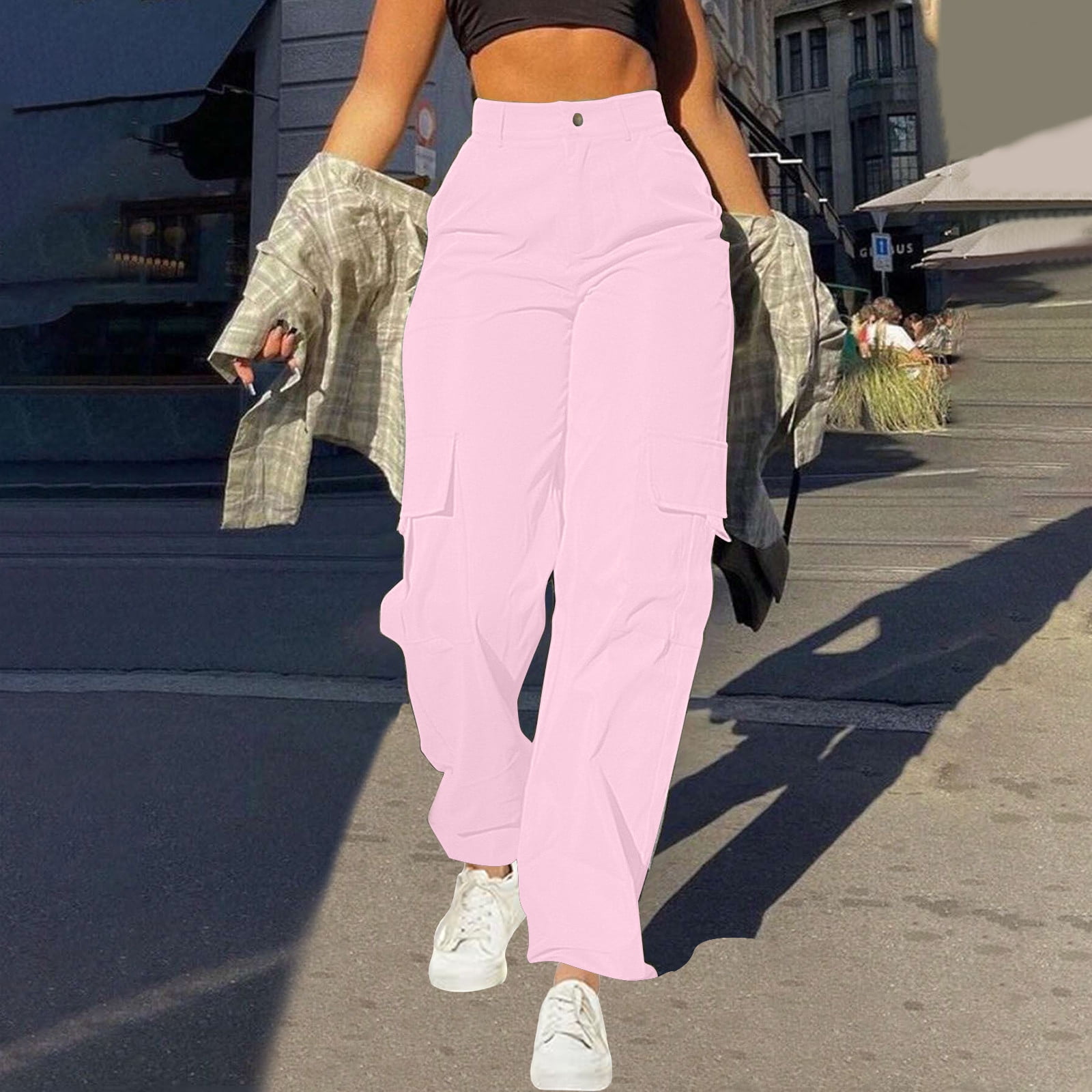 Yuzhih Womens Wide Leg Cargo Pants High Waisted Trousers With Pockets