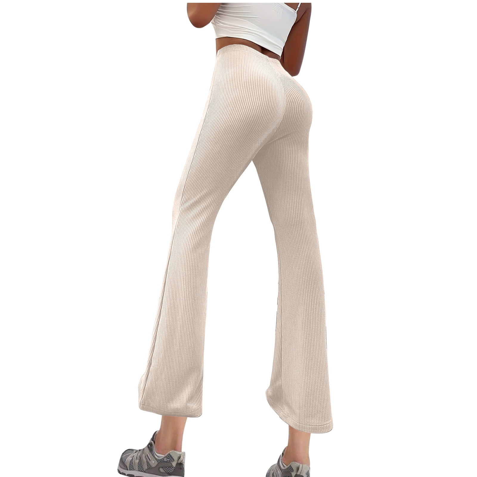 Yuzhih Women's Yoga Pants High Waisted Ribbed Knit Bootcut Leggings ...