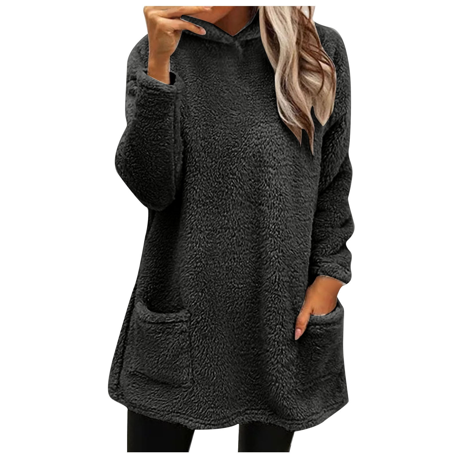 Yuzhih Womens Fuzzy Sherpa Fleece Sweaters Casual Hoodies Sweatshirt ...