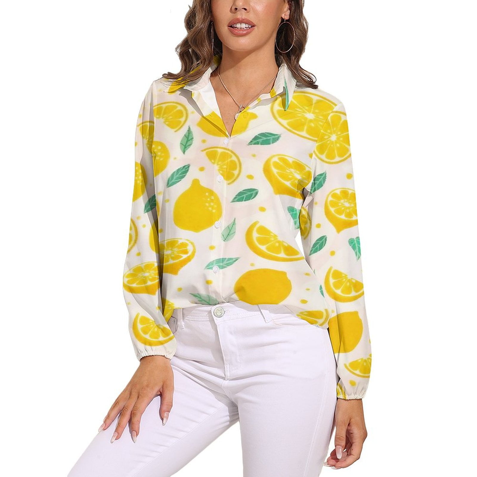 Yuzu Fruit Long Sleeve Blouse Woman Streetwear Casual Shirts Summer Oversize Woman Streetwear ...