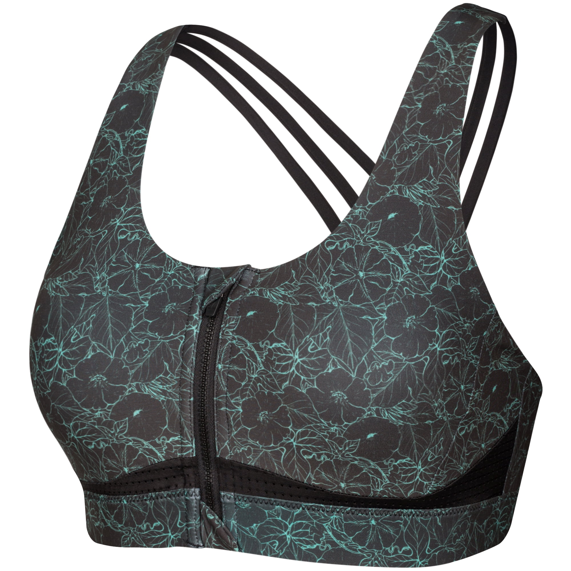 Yvette Women Strappy Zip Front Sports Bra High Impact Workout Bra for ...