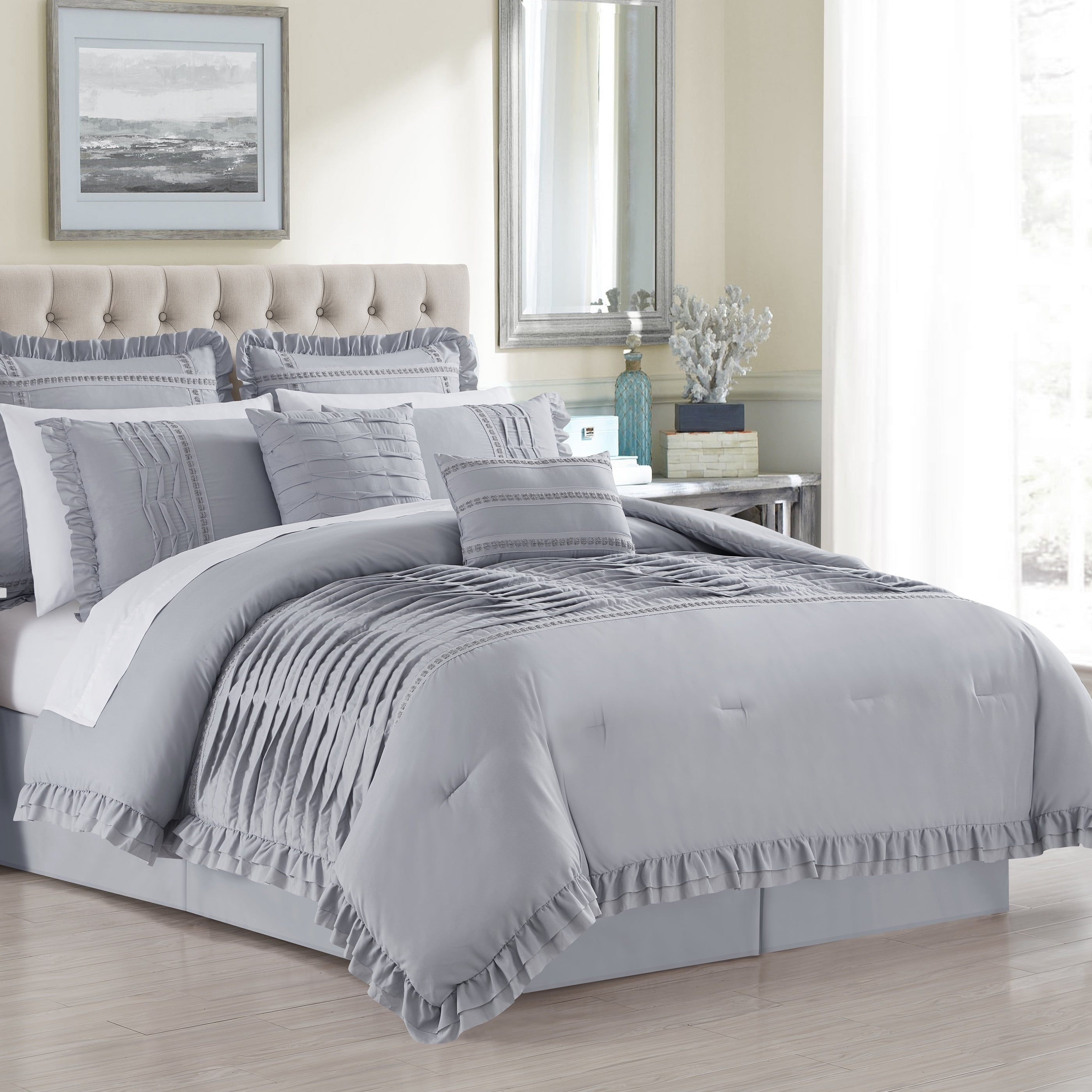 Yvonna 8 Piece Comforter Set Ruffled Pleated Flange Border Design ...