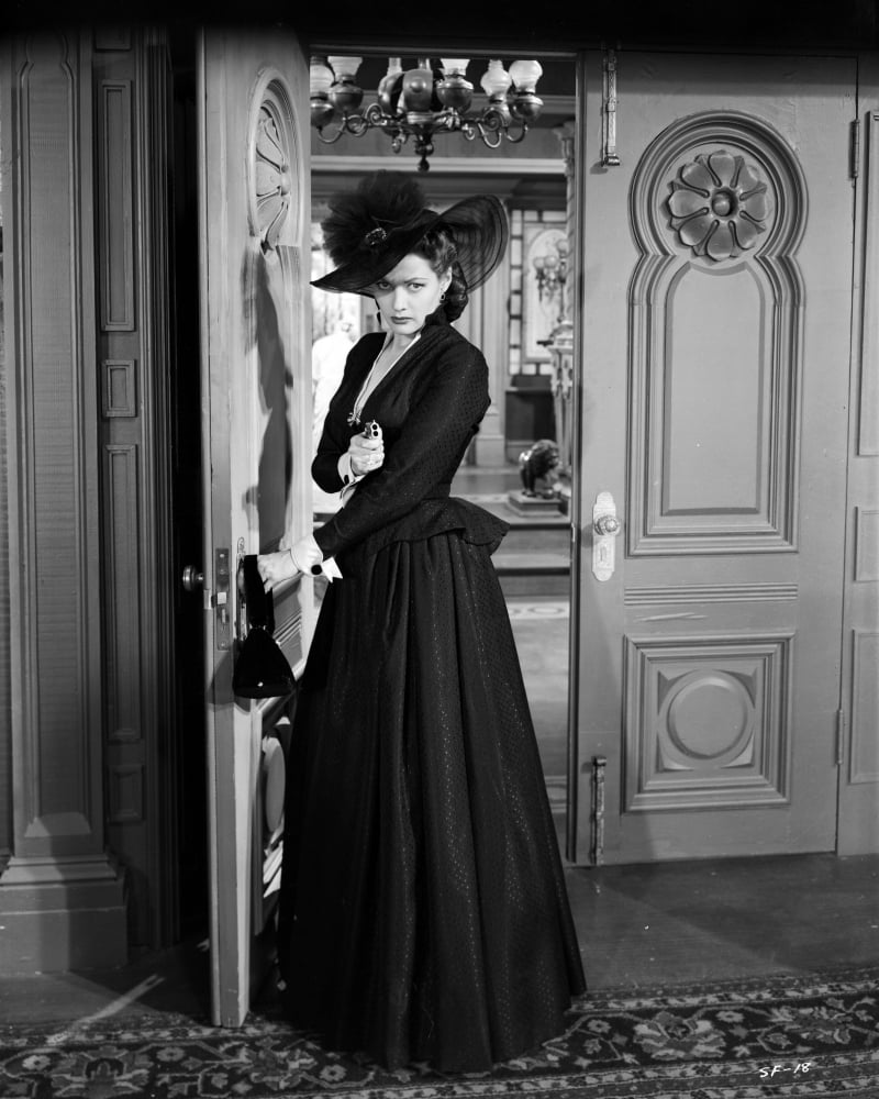 Yvonne Decarlo Looking Angry in Black Dress in Black and White Photo ...