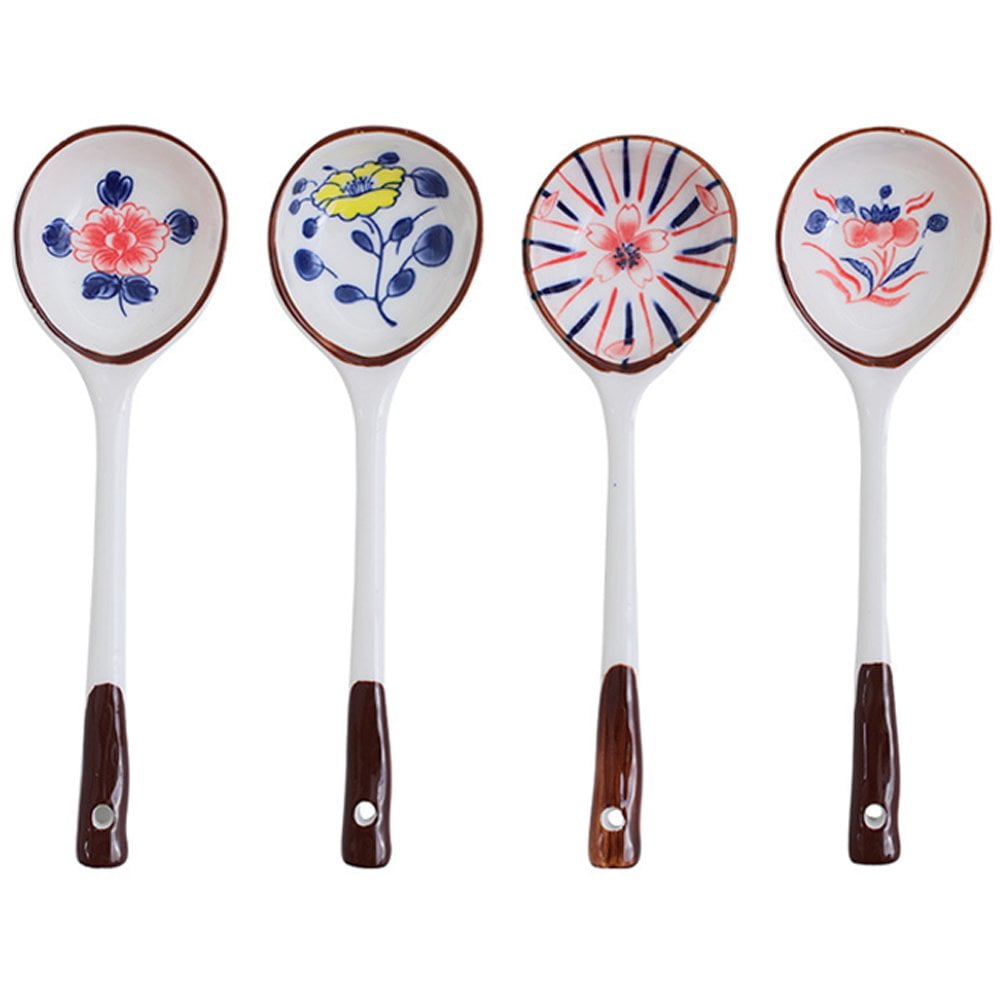 Yvsxxv 4Pcs Japanese Ceramic Spoons Creative Soup Spoons Hand-painted ...