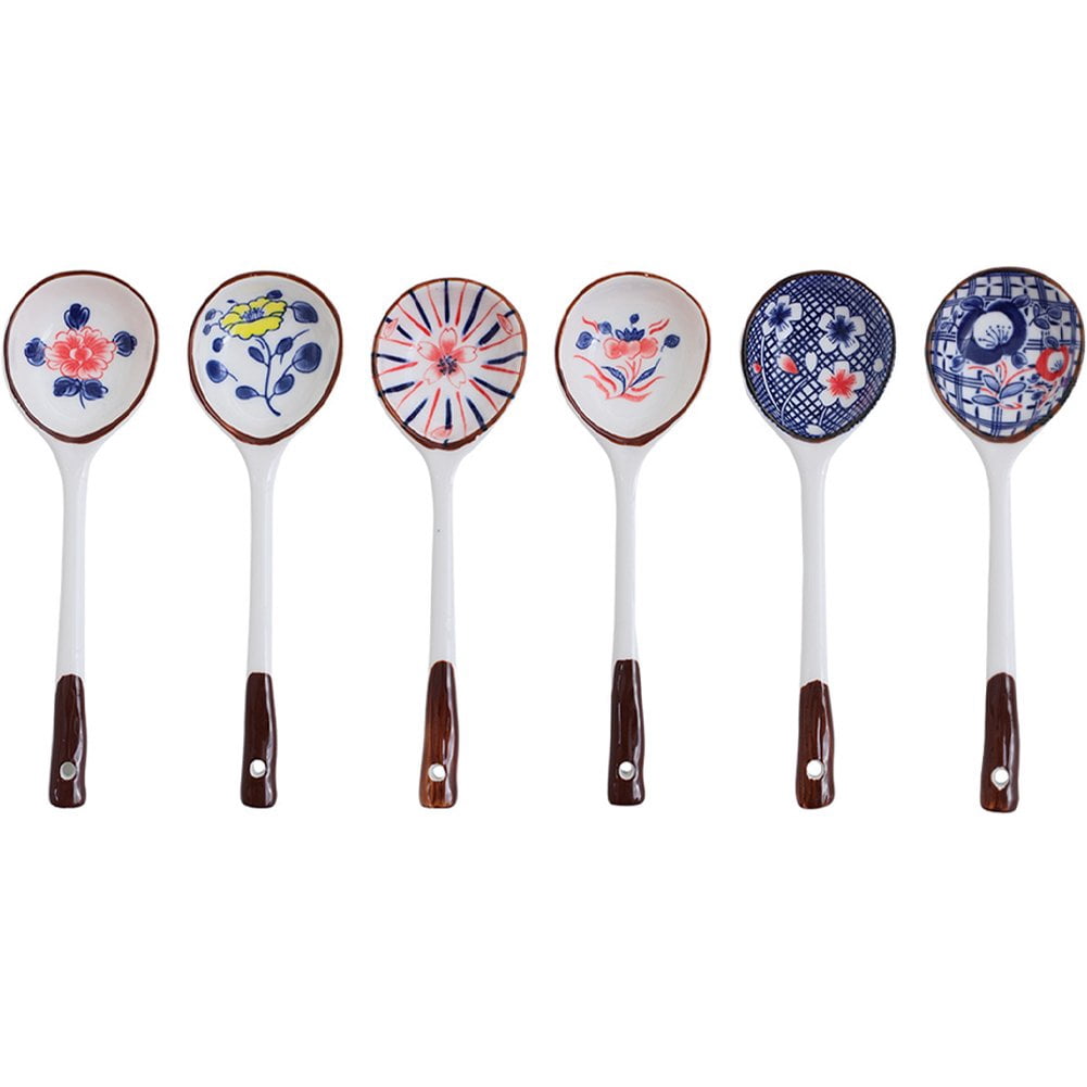Yvsxxv 6Pcs Japanese Ceramic Spoons Creative Soup Spoons Hand-painted ...