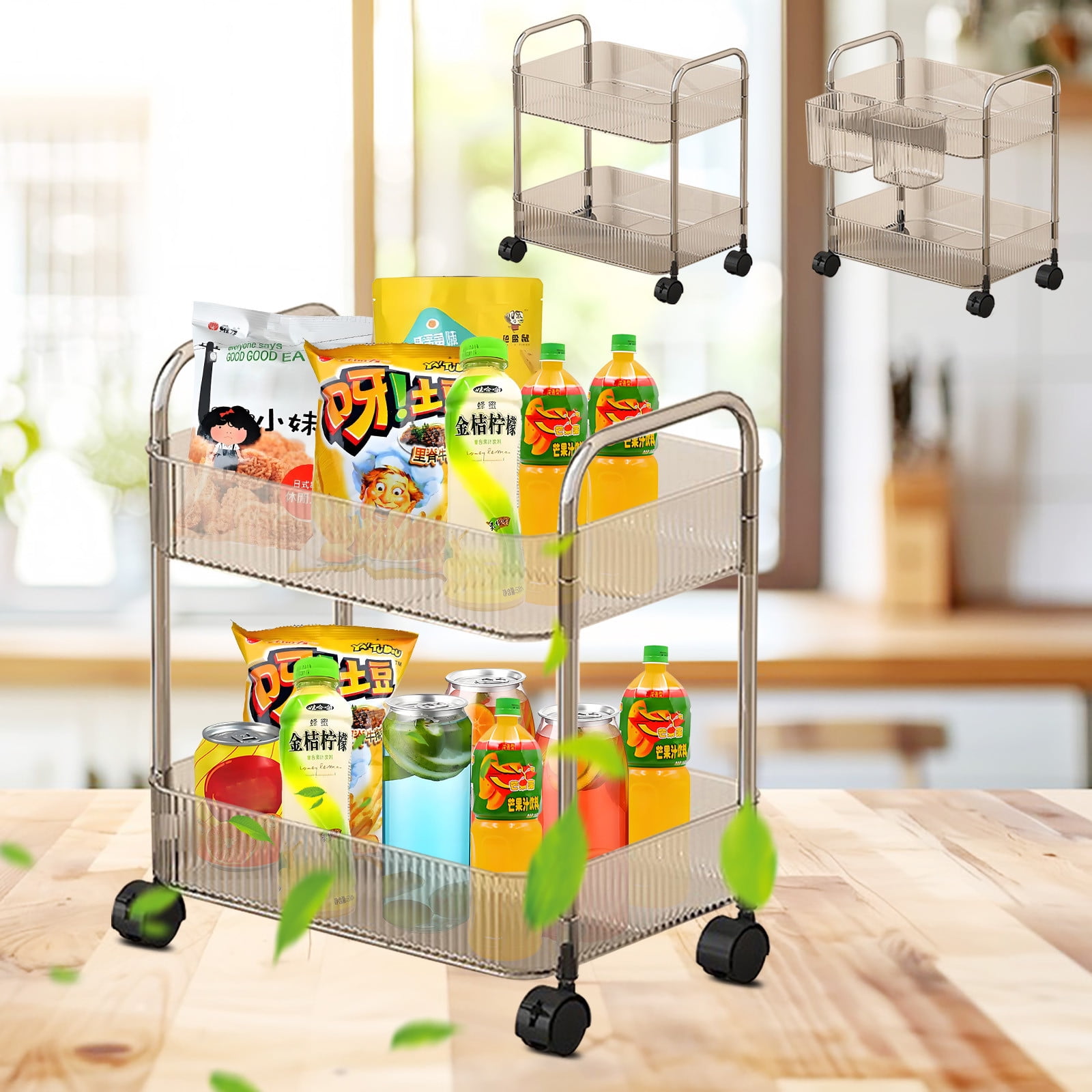 Ywbawe 2-Tier Rolling Storage Cart with Wheels, Versatile Plastic Multi ...