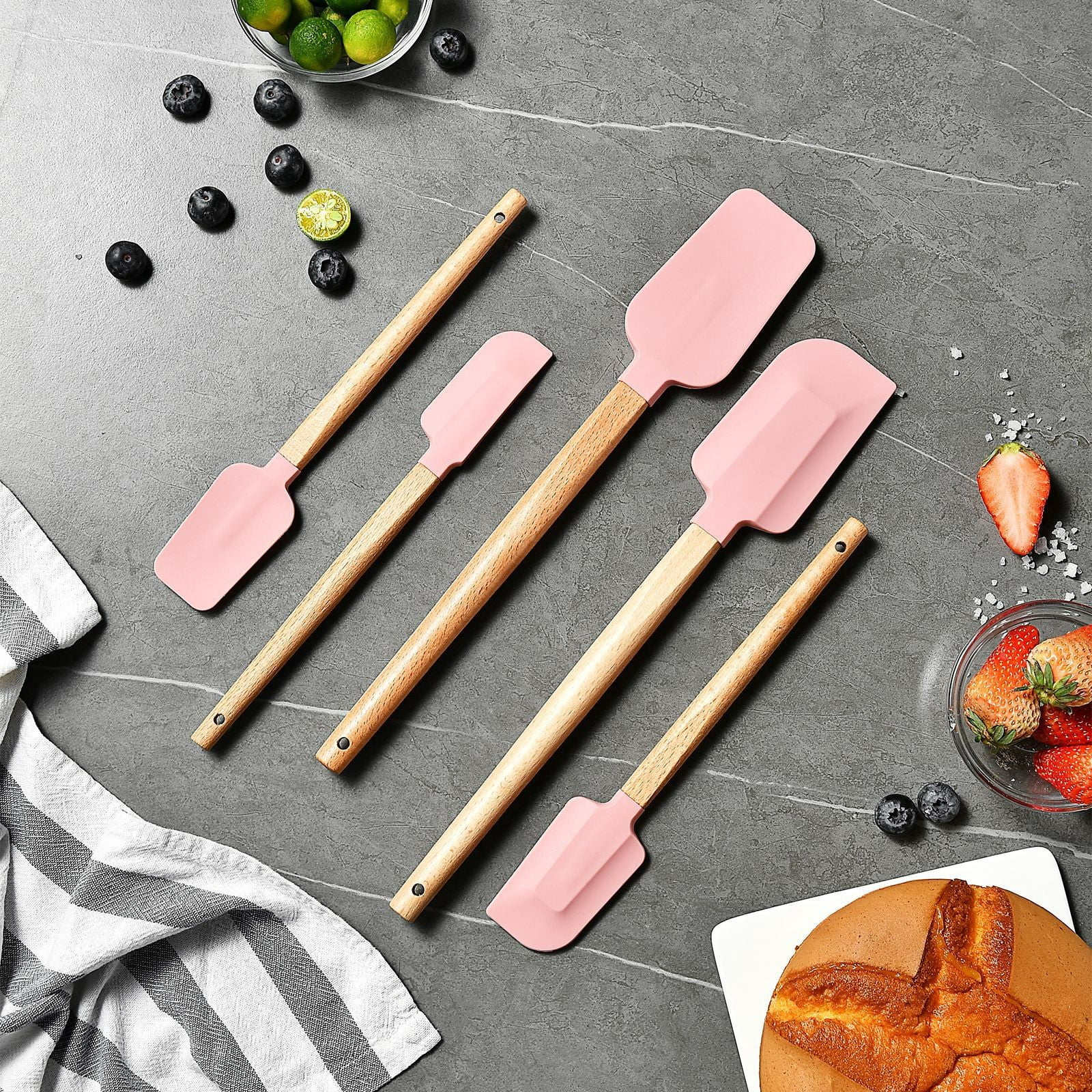 Ywbawe 5-Piece Silicone Spatula Set with Wooden Handles for Baking ...