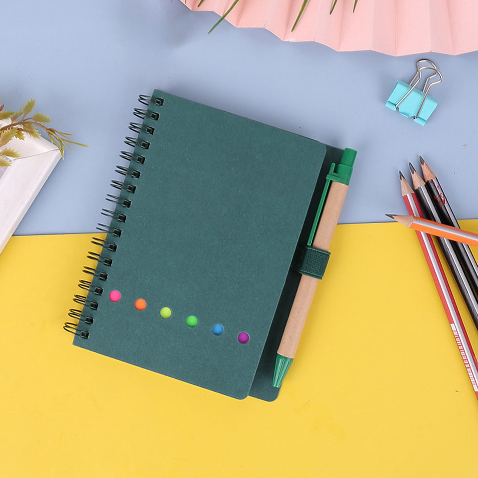 Ywbawe Coil Bound Kraft Paper Notebook with Grid Pages, Sticky Notes ...