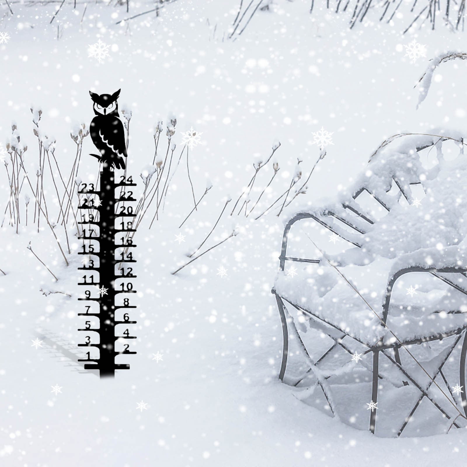 Ywbawe Owl Snow Measuring Stick, Outdoor Metal Garden Snow Ruler ...