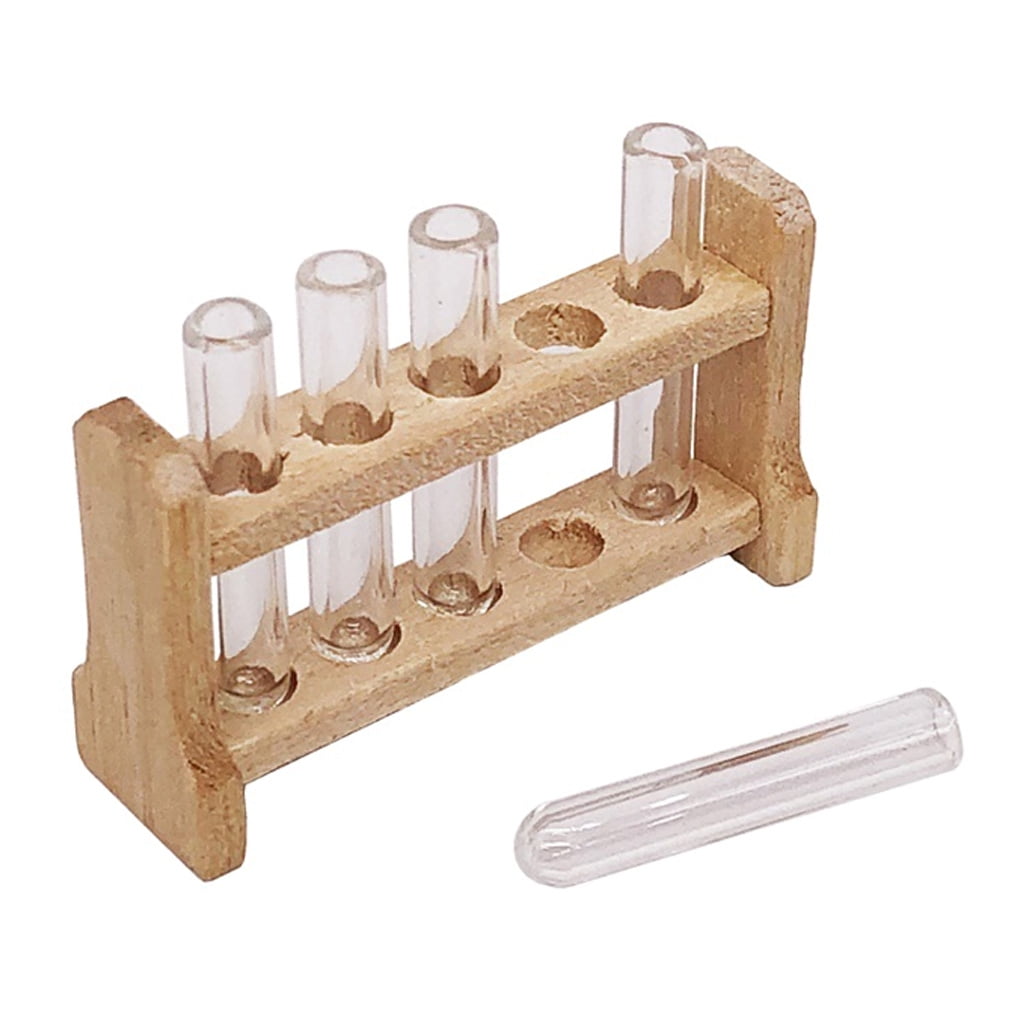 Ywmsfl 5pcs/set Laboratory Glass Test Tubes with Wooden Rack Set 1:12 ...