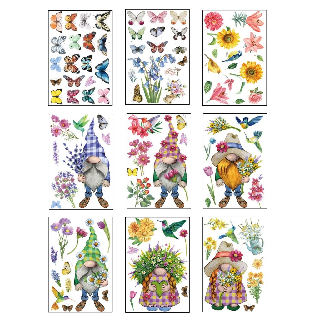 Ywmsfl 9 Sheets Spring Themed Window Sticker Gnomes Decal for Creative ...