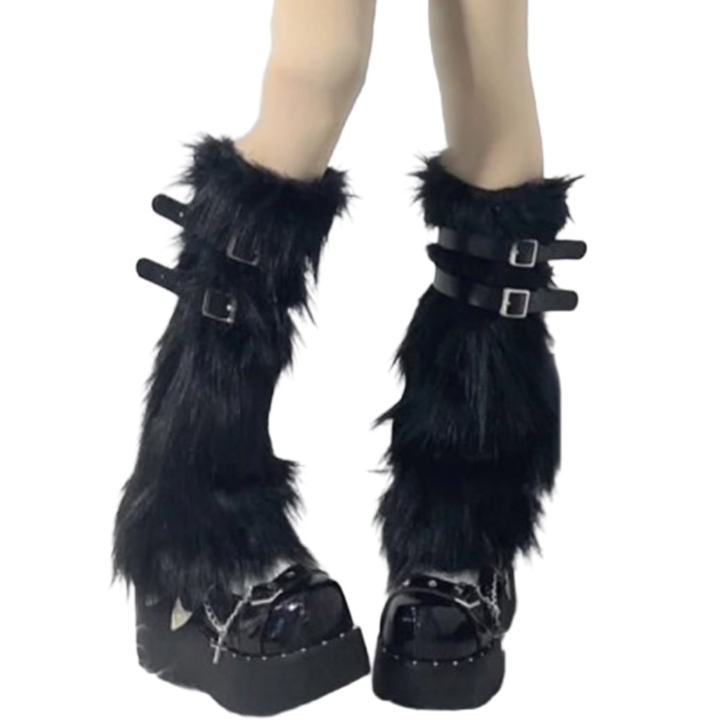 Ywmsfl Fuzzy Faux Furs Leg Warmers Furs Long Cuffs Belt Buckle Pair ...
