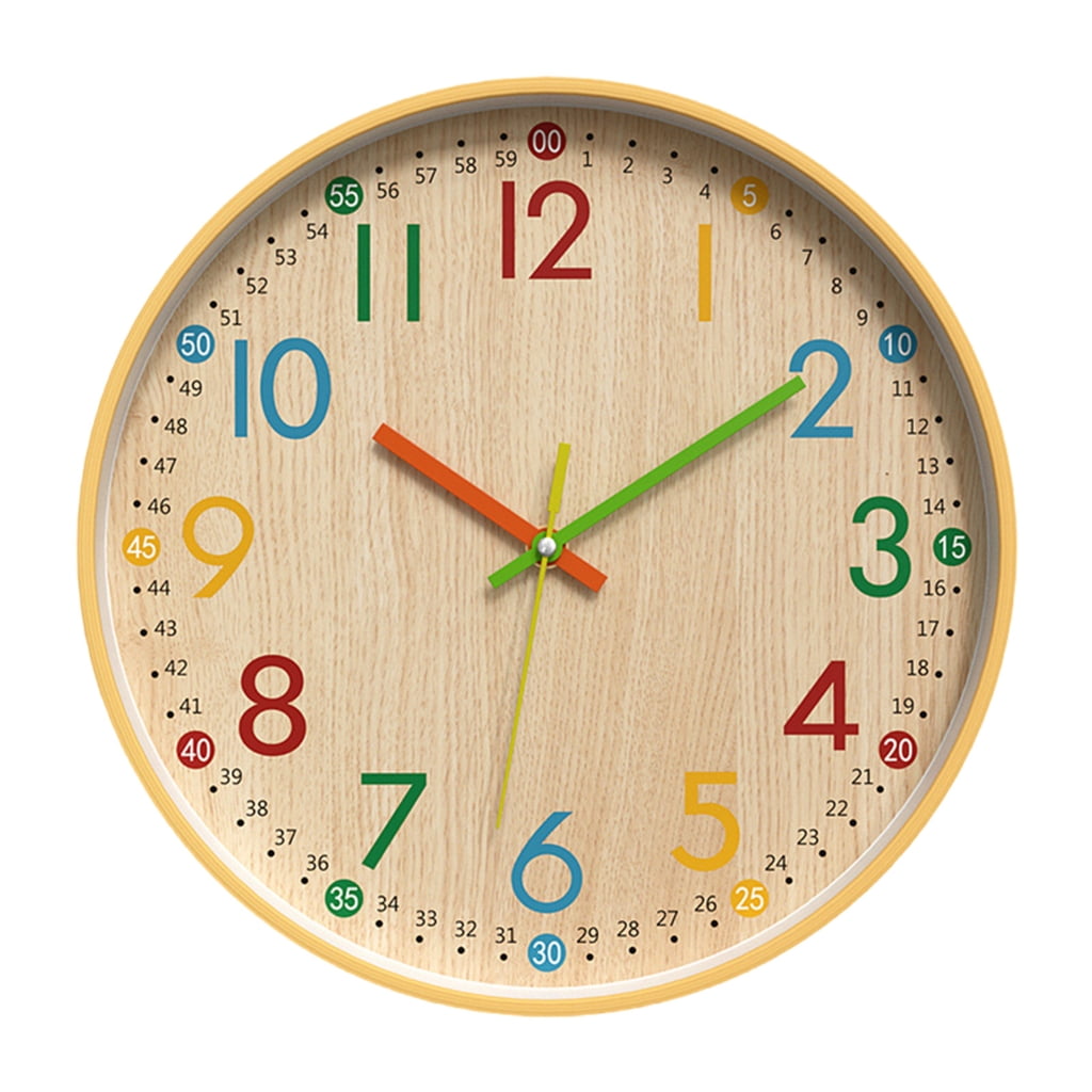 Ywmsfl Plastic Wall Clock Easy Read Colorful Numeral Wood Grains Analog ...