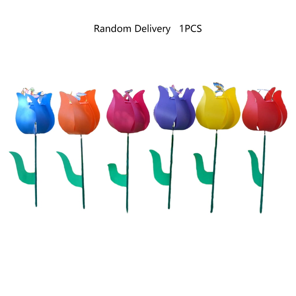 Ywmsfl Wind Spinner with Ground Stake Plastic Flower Windmill Outdoor ...