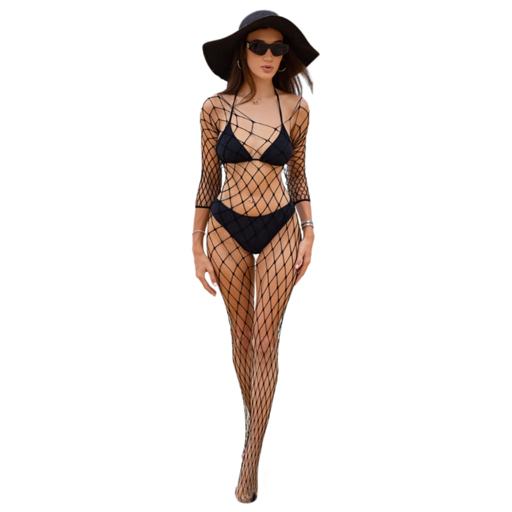 Ywmsfl Women Fishnet Mesh Bodystockings Long Sleeve Bodysuit See Through Tights Underwear Exotic ...