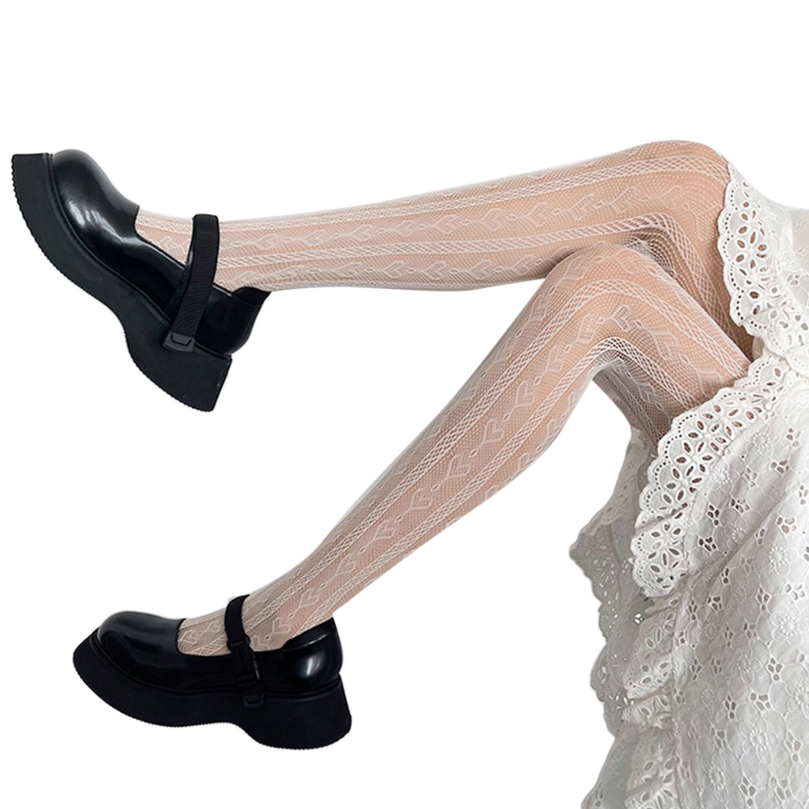 Ywmsfl Women Fishnet Pantyhose Japanese Sweet Heart Vertical Patterned ...