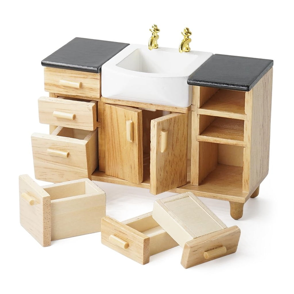 Ywmsfl Wood Dollhouses Bathroom Sink Cabinet 1/12 Scale for Realistic ...