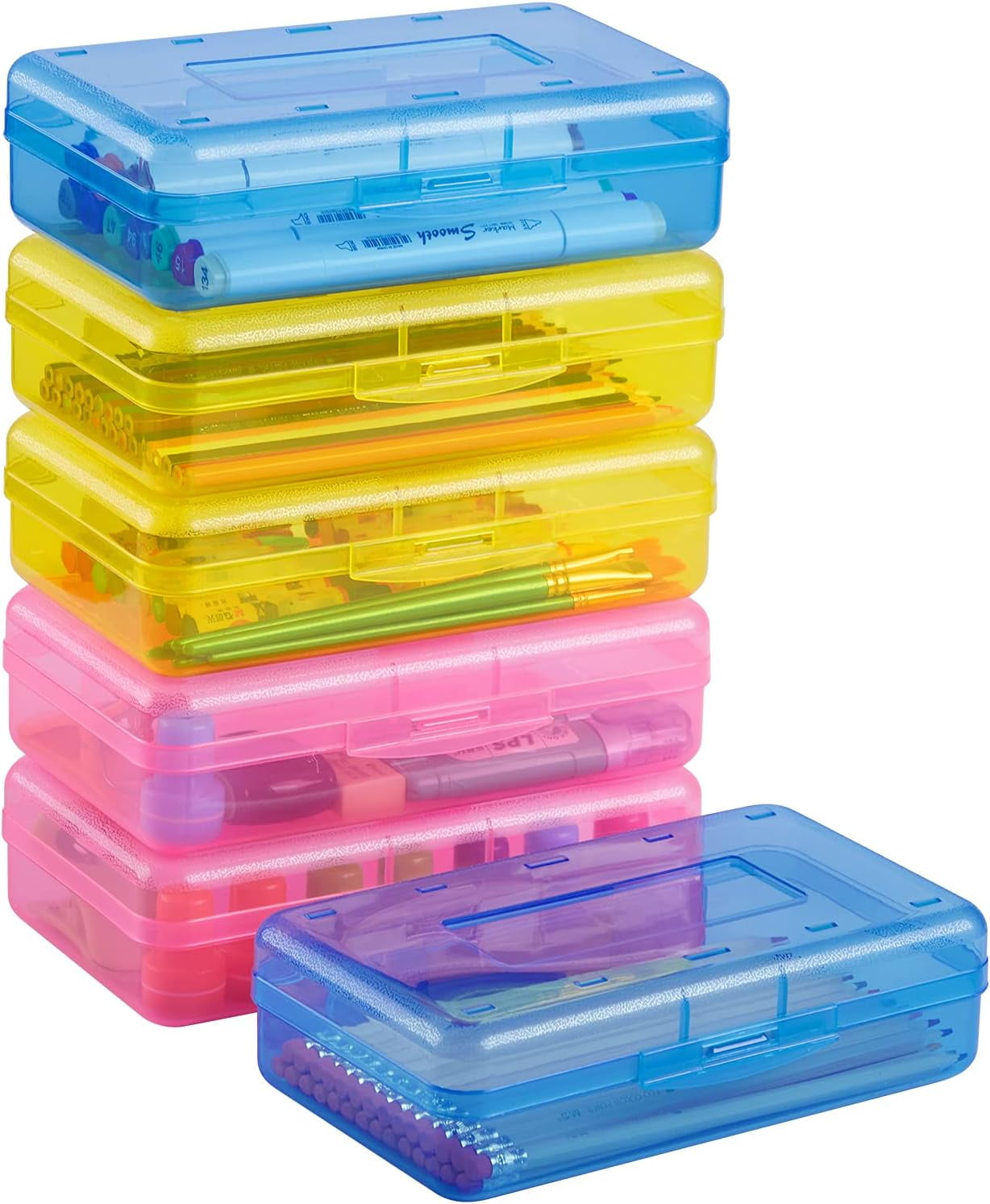 Ywuzuh 6 Pack Clear Pencil Box, Plastic Large Pencil Case with Snap ...