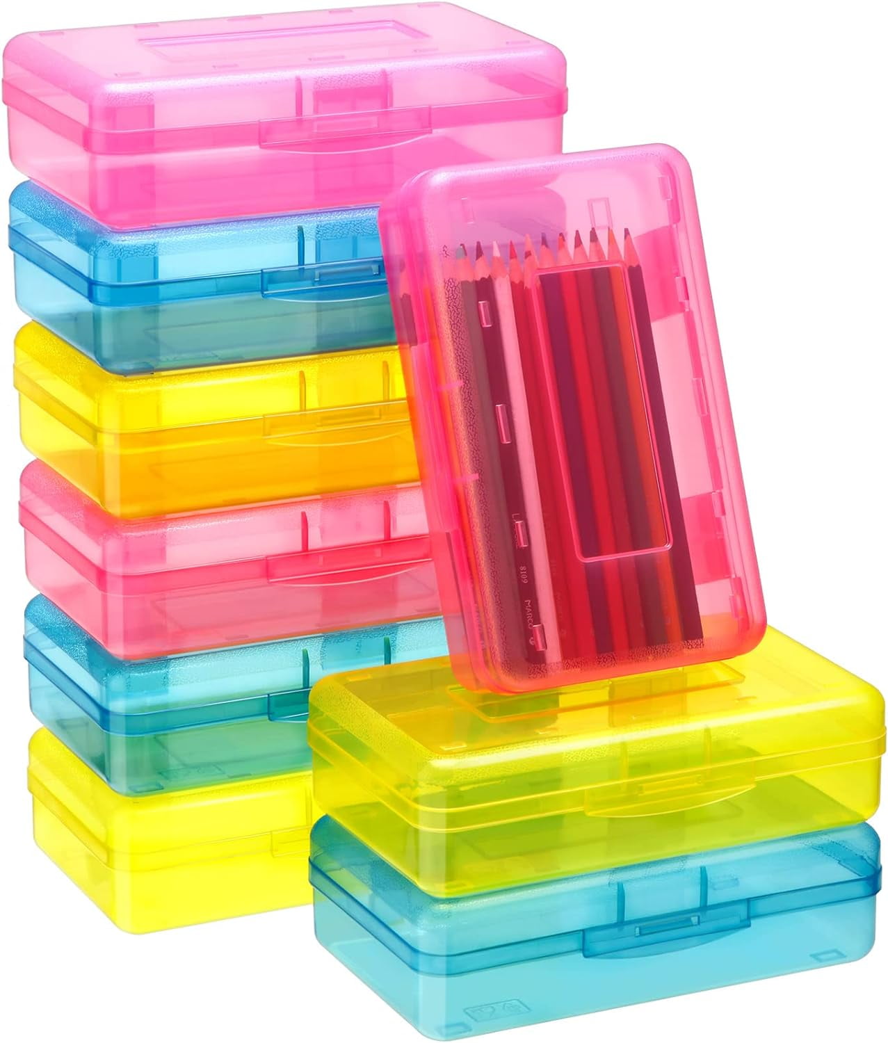 Ywuzuh Clear Pencil Box, Plastic Hard Pencil Case with Stickers, Large ...