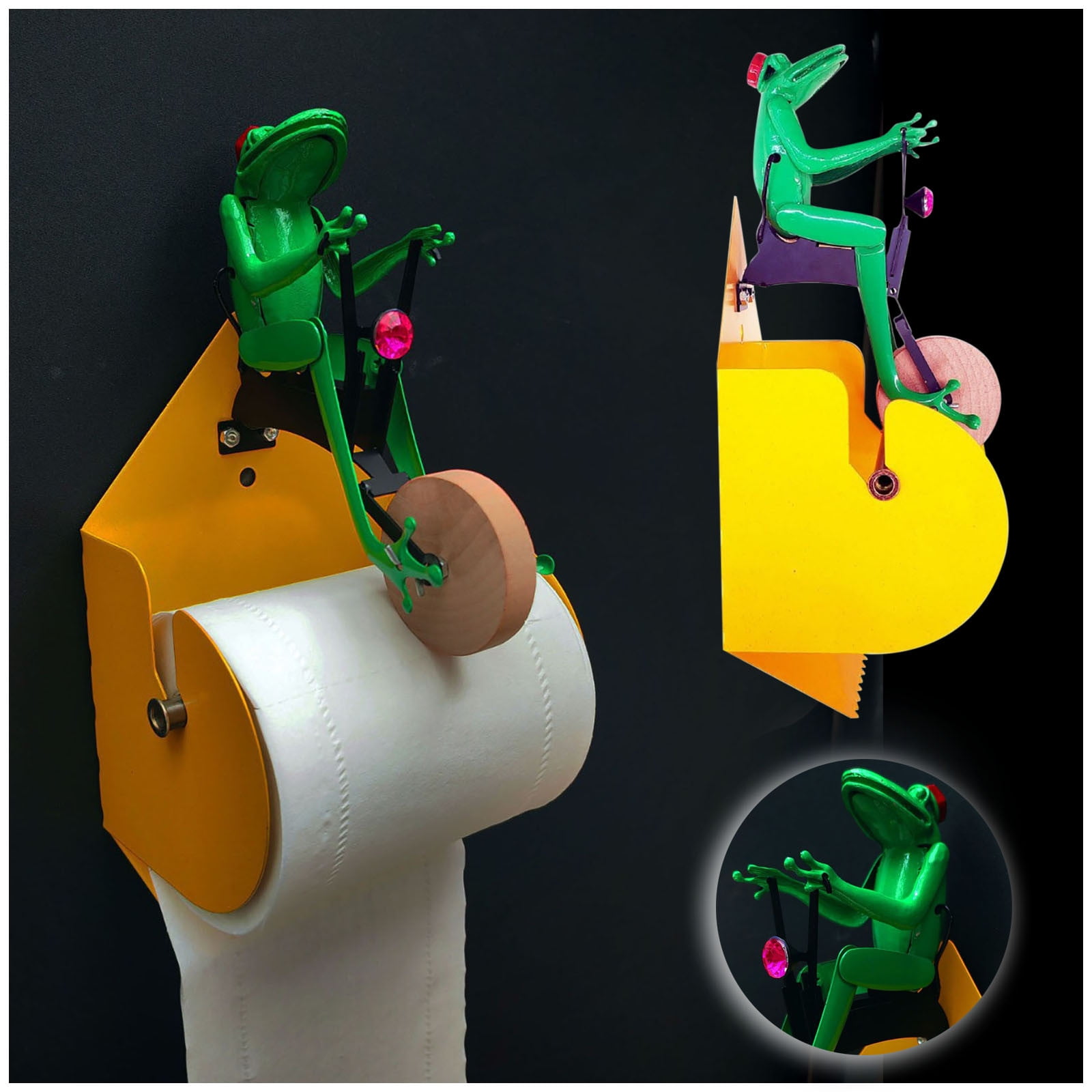Ywuzuh Toilet Paper Holder,Funny Wall Mounted Frog Roll Paper Holder,Metal Frog Riding Unicycle ...