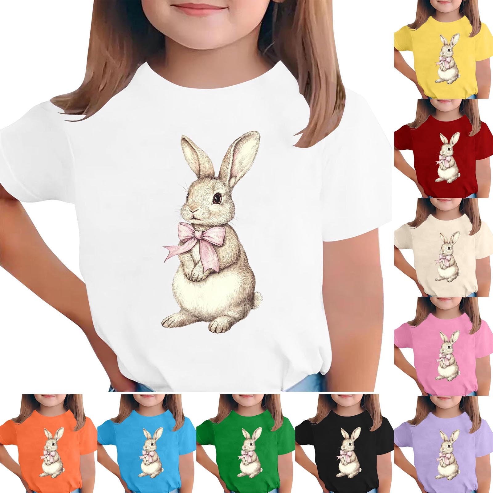 Yxbdin Happy Easter Shirts for Kids Cute Bunny with Pink Bow Graphic ...