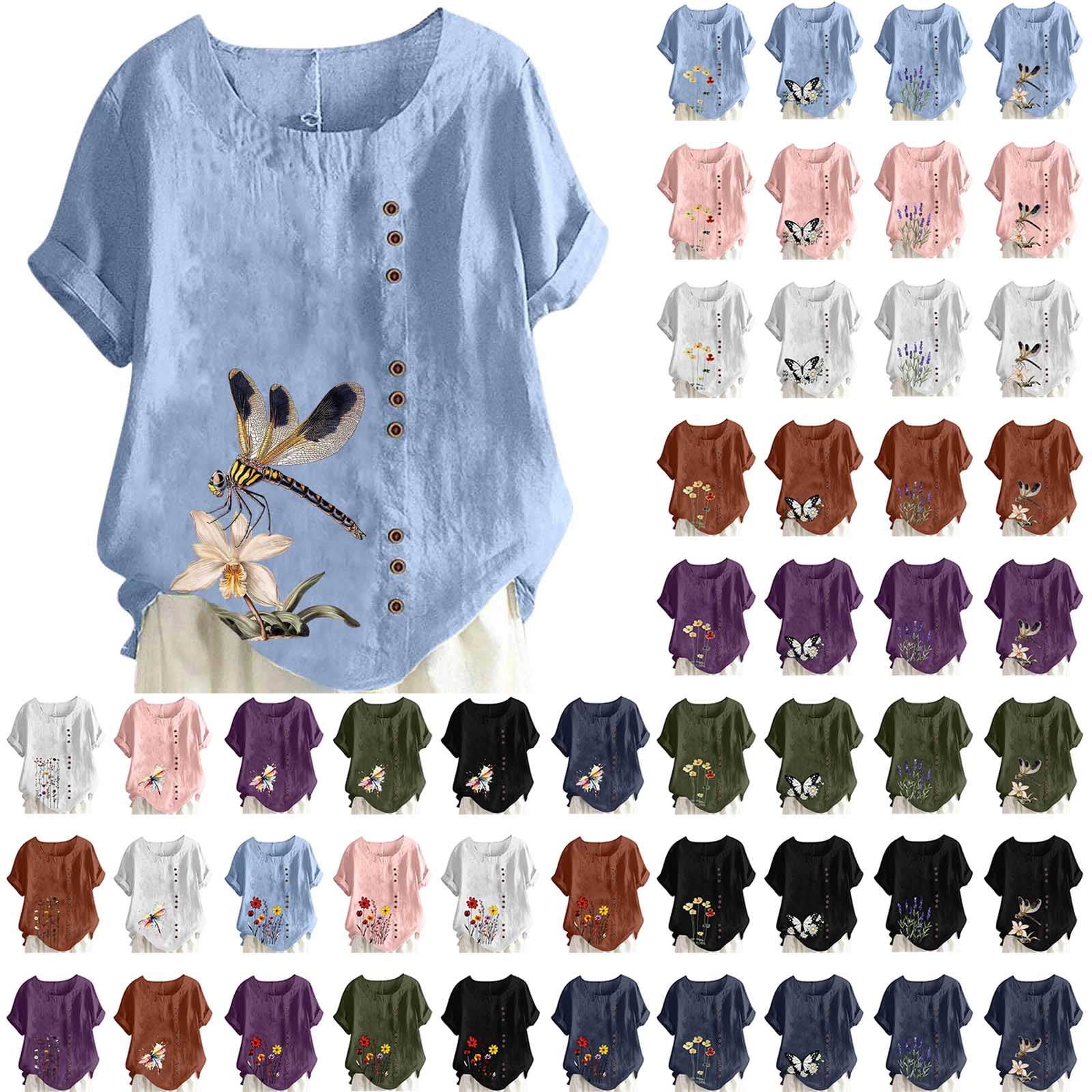 Yxbdin Plus Size Shirts for Women Linen Roll Up Short Sleeve T Shirts ...