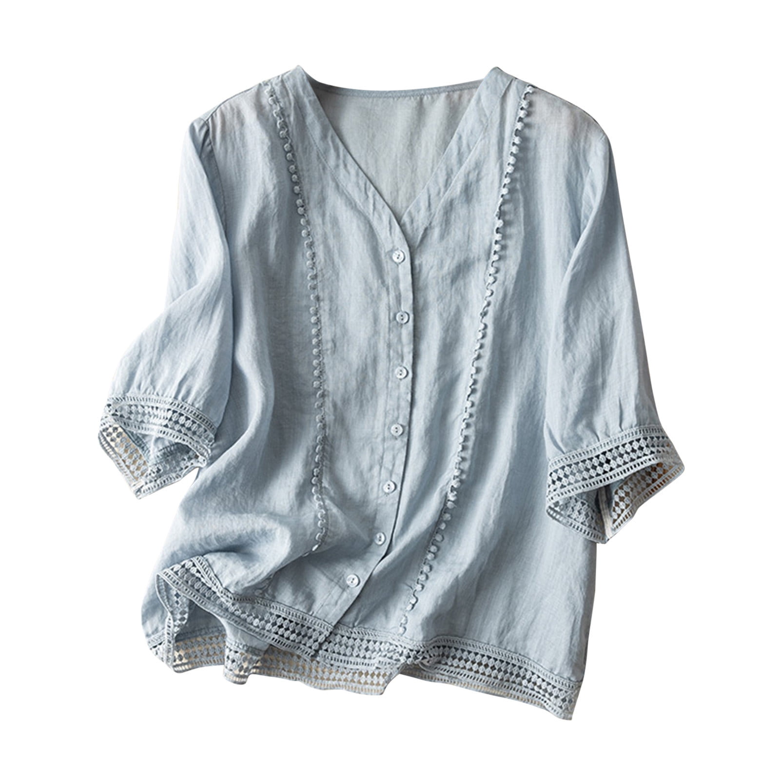 Yxnmud Ladies Fashion Color Crochet Flower Half Sleeve Cotton Linen ...