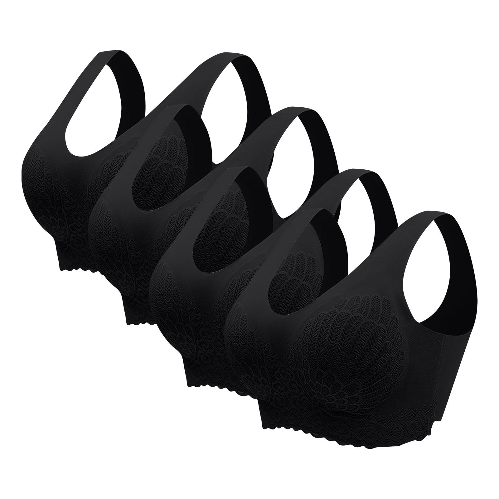 Yyeselk 4PC Womens Seamless Lace Bra Wireless Push Up Full Coverage Bra ...