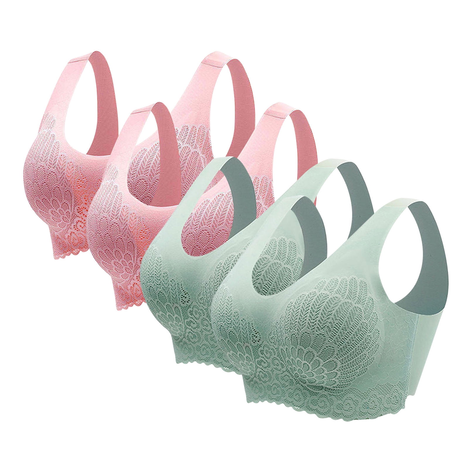 Yyeselk 4Pack Wirefree Bras for Women Push Up No Underwire Lace Bra ...