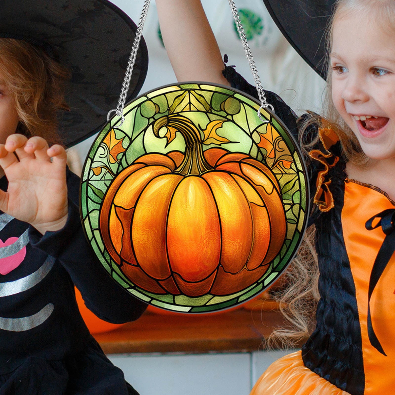 Yyeselk Fall Pumpkin Stained Glass Window Hangings Sun Catcher,Glass ...