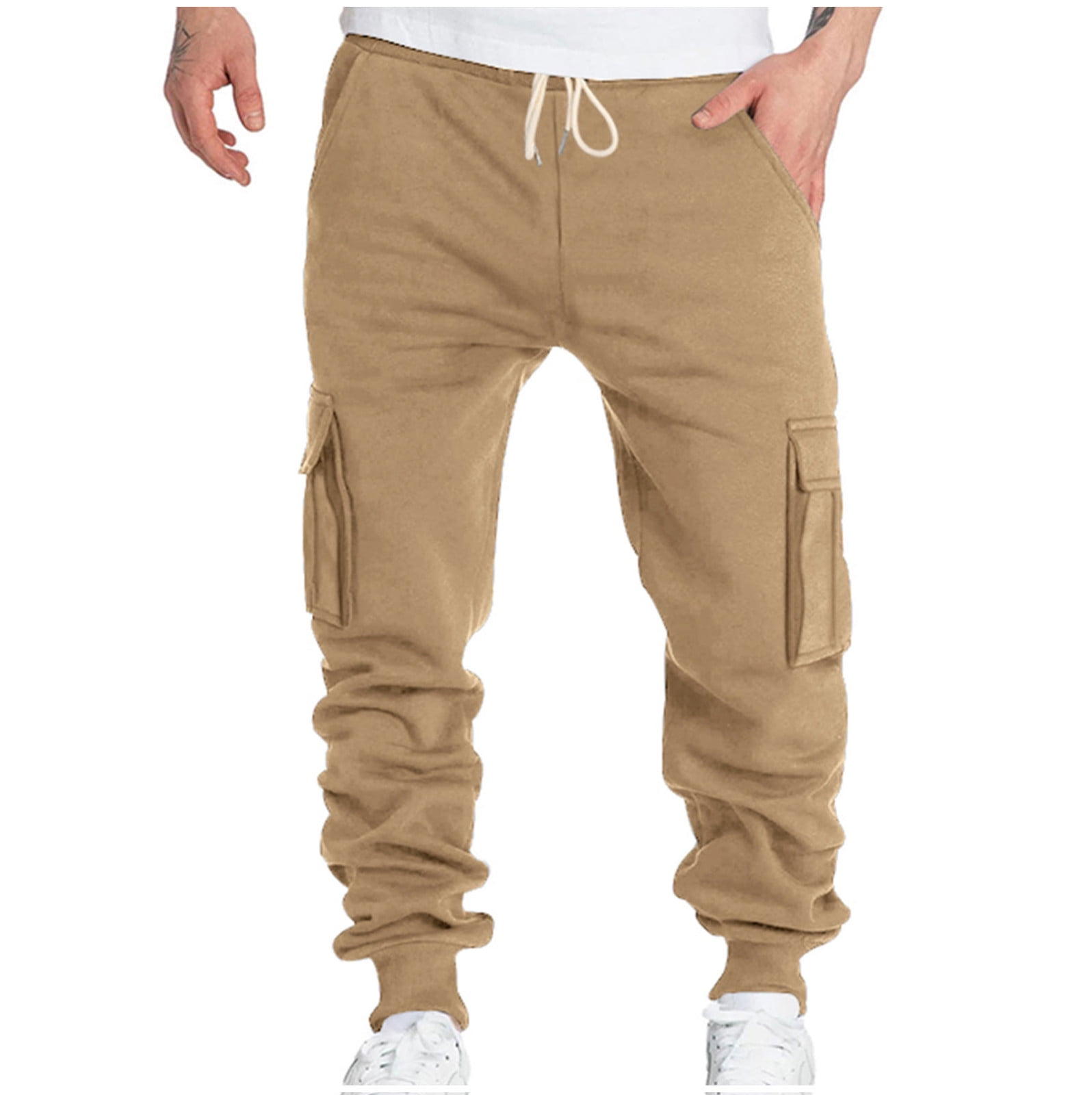 Yyeselk Men's Cargo Jogger Pants Fleece Lined Baggy Drawstring Sweat ...