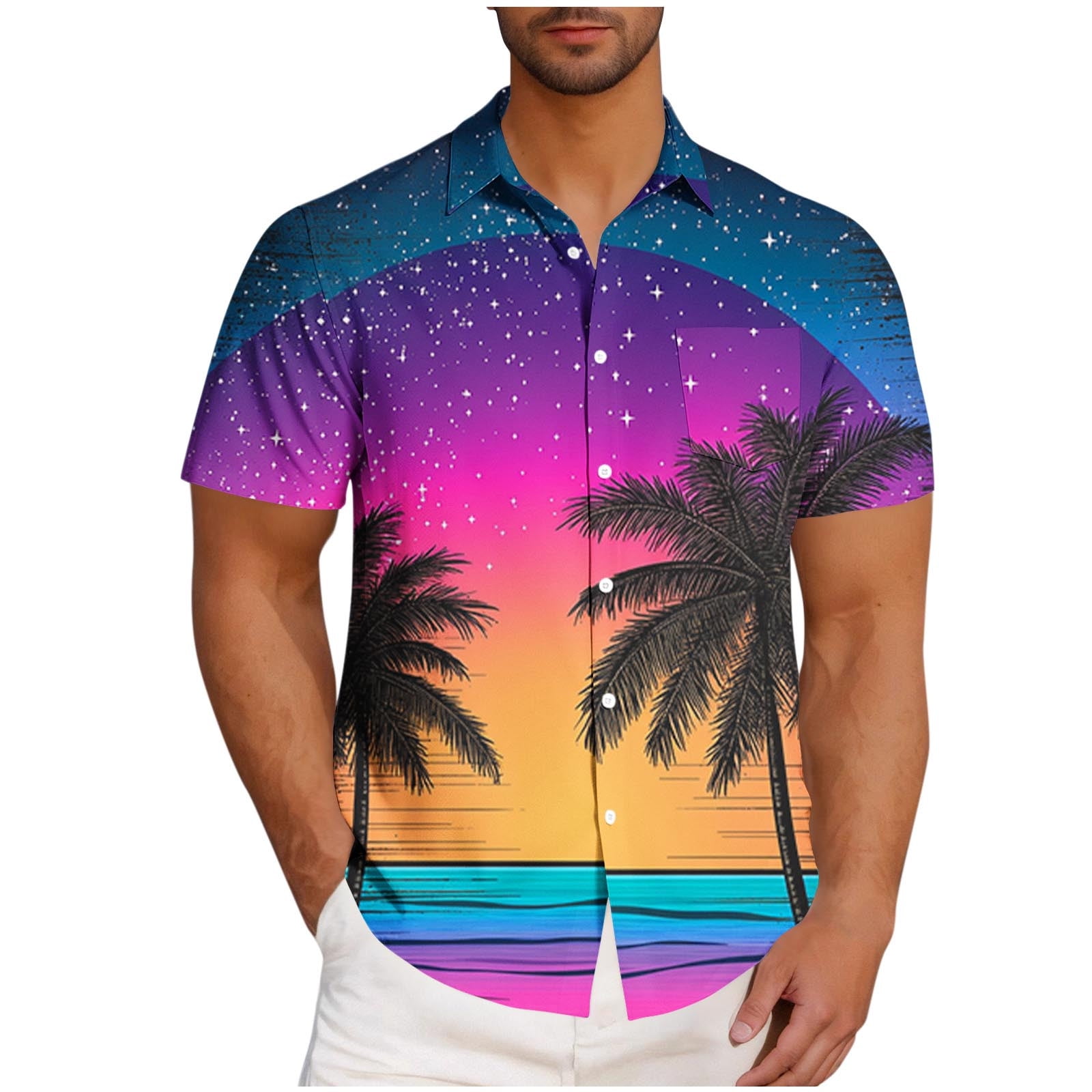 Yyeselk Mens Hawaii Print Short Sleeve Shirt Buttons Down Casual Beach ...