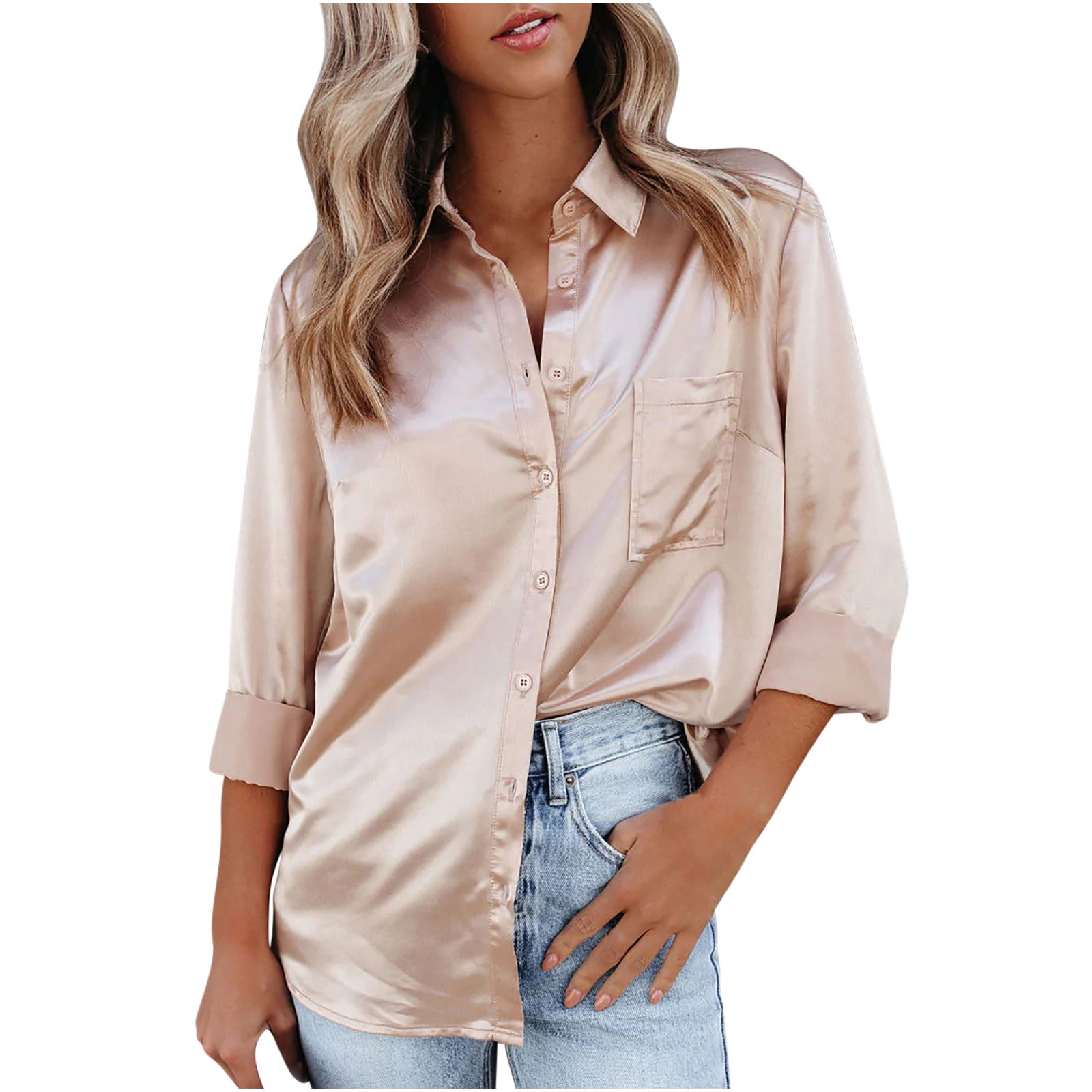 Yyeselk Satin Silk Shirts for Women All-Matching Long Sleeve Tunic ...