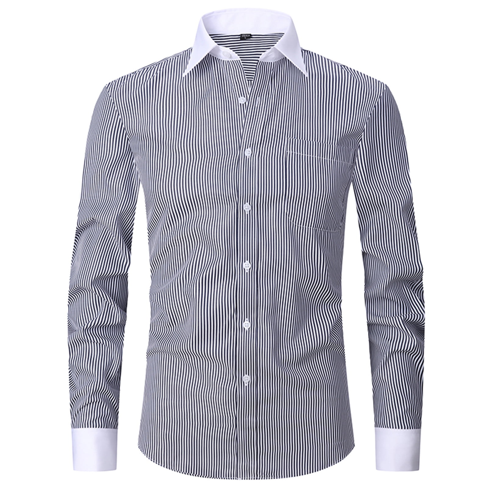 Yyeselk Suit Shirts for Men Long Sleeve Casual Slim Fit Vertical ...