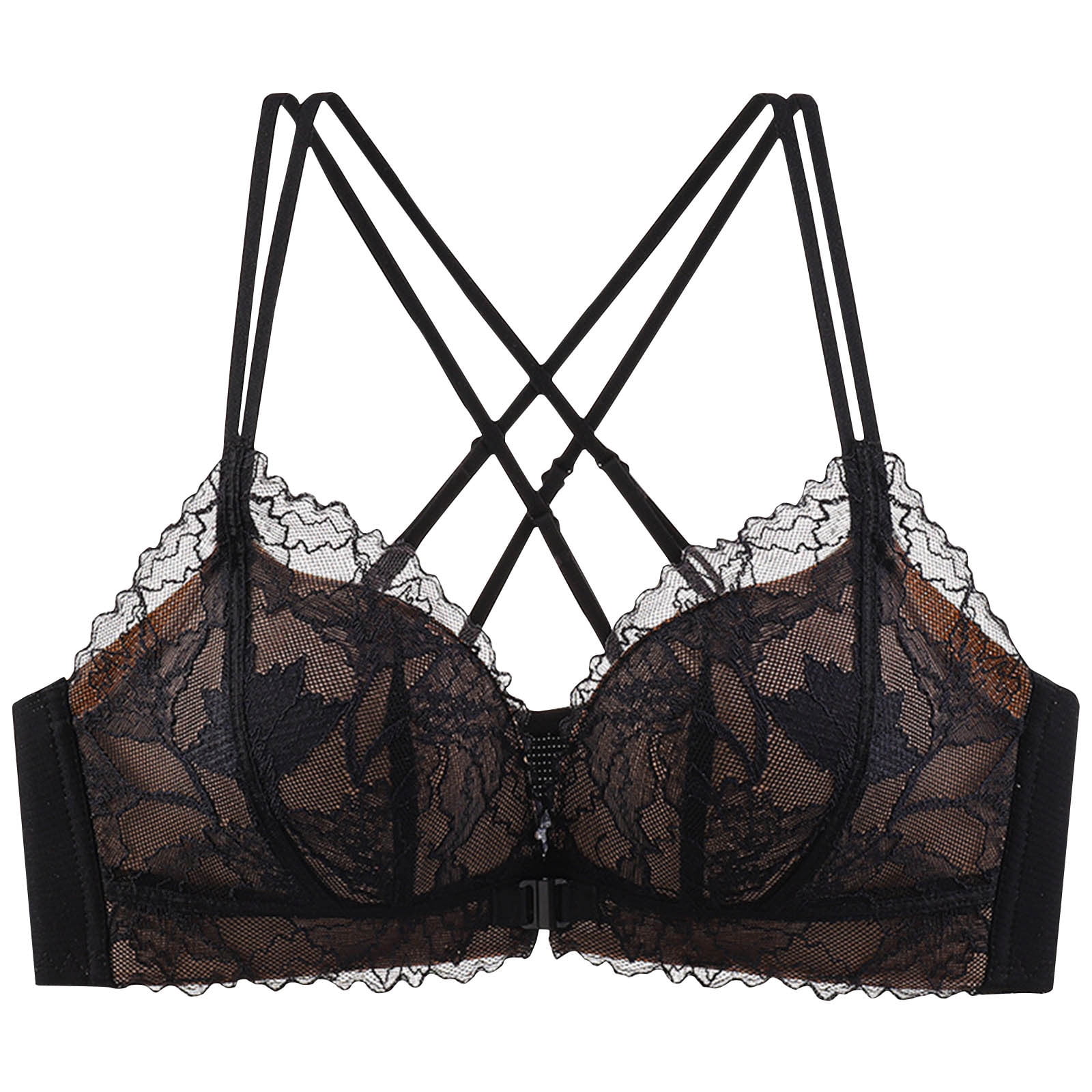 Yyeselk Women's Front Closure Lace Bra Criss Cross Back No Underwire ...
