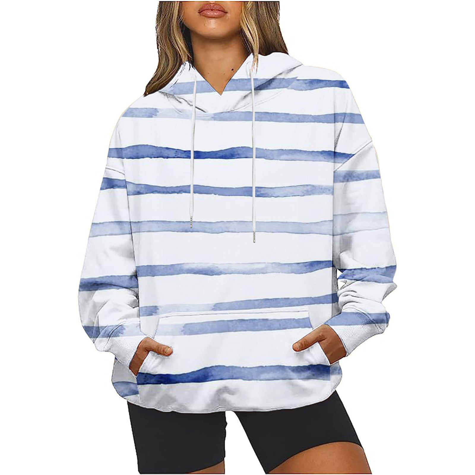 Yyeselk Womens Casual Striped Printed Hooded Pullover Sweatshirts ...