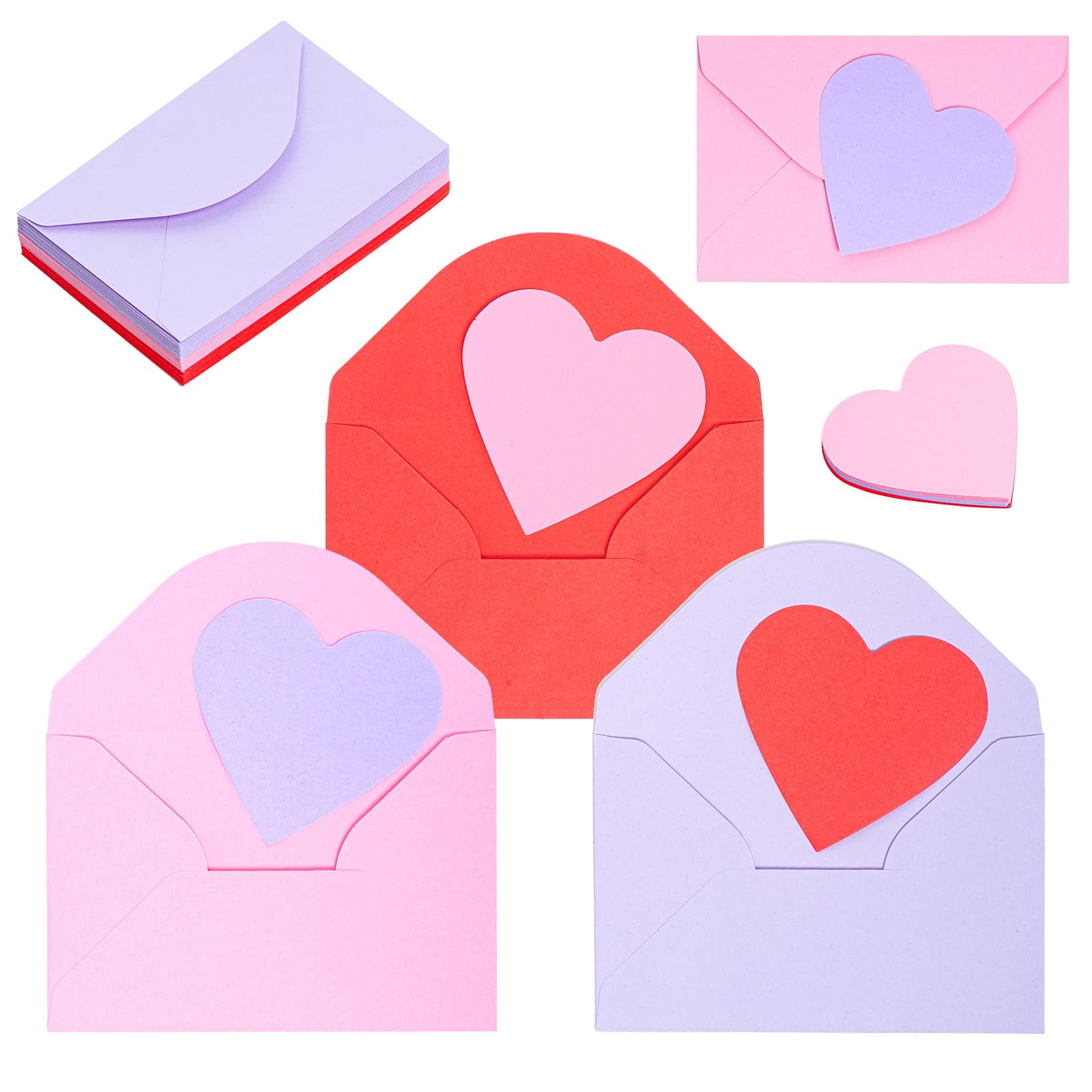 Yymobt 48 Set Colorful Valentine's Day Cards and Envelopes Heart Shaped ...